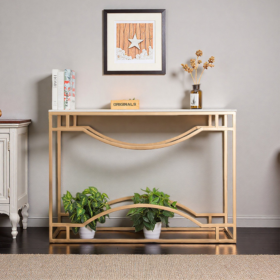 Orren Ellis Gold Metal Marble Console Table | Wayfair