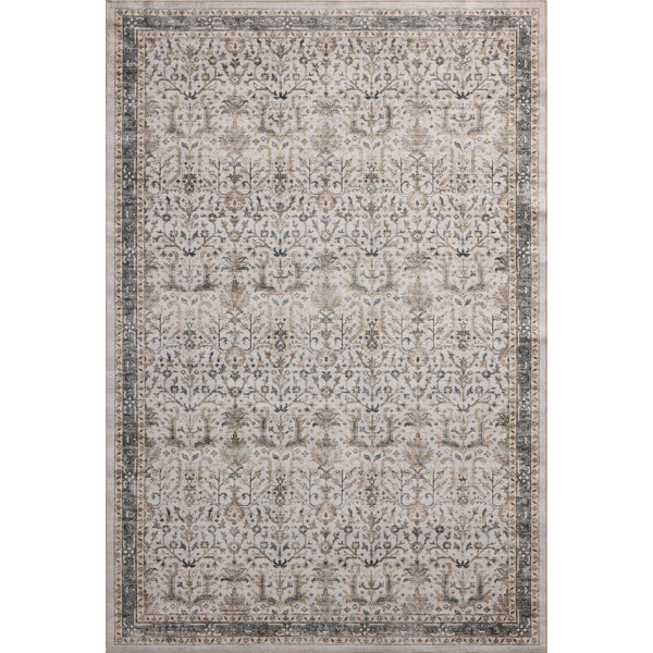 Bungalow Rose Aaronley Machine Washable Ivory / Stone Area Rug ...