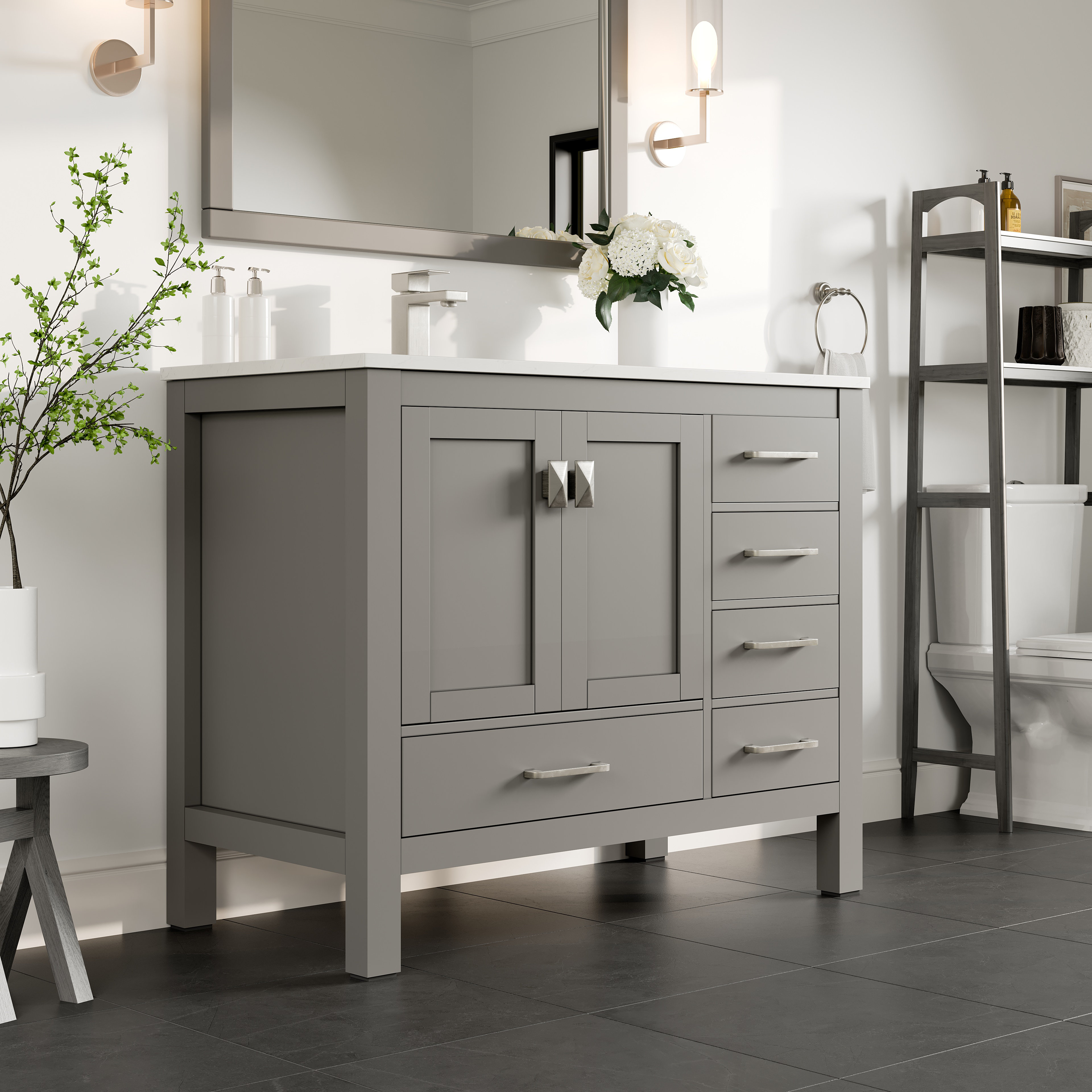 Eviva London 42 In. Single Sink Bath Vanity With Carrara Quartz Top And ...