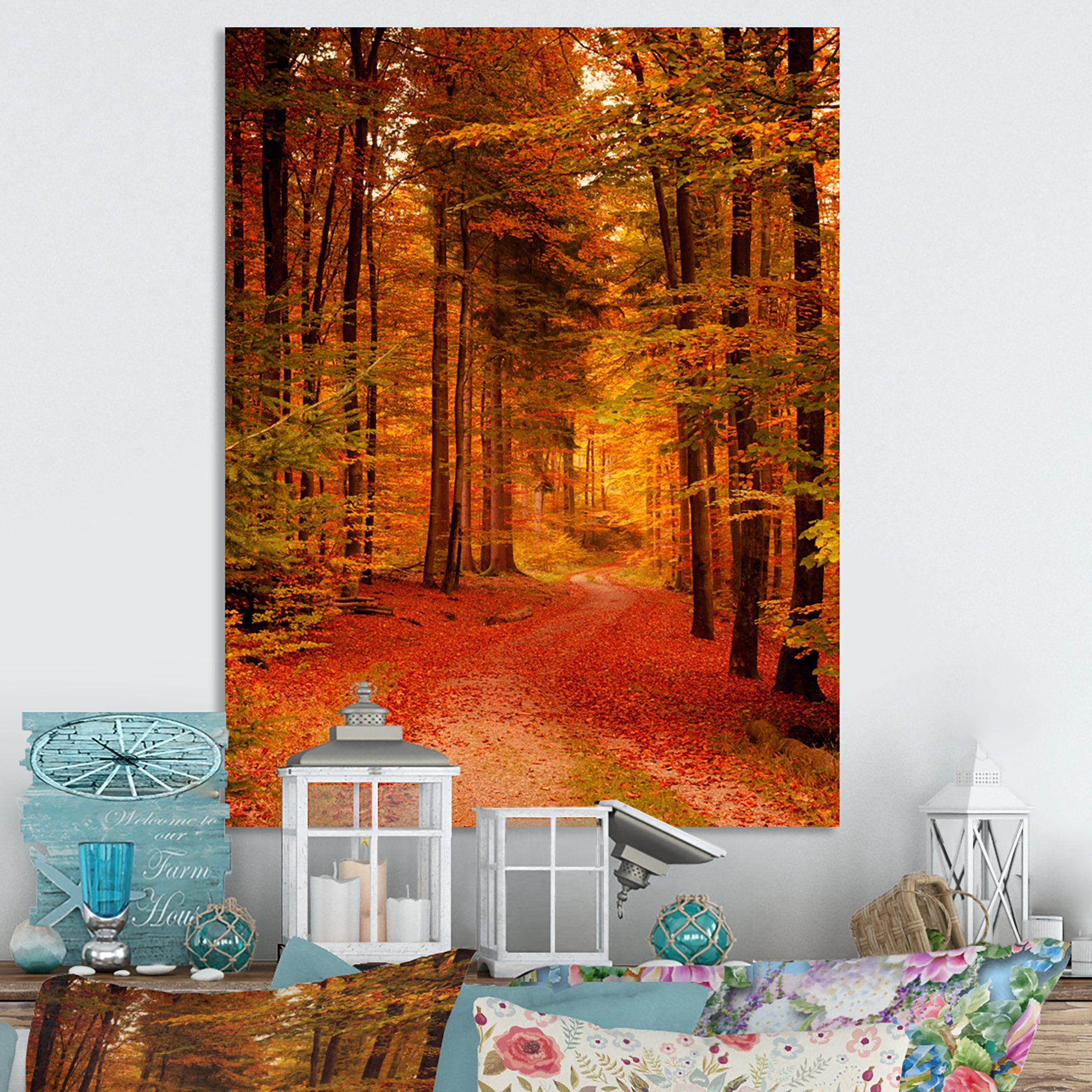 Millwood Pines Path Through Red Autumn Forest - Traditional Canvas Art ...