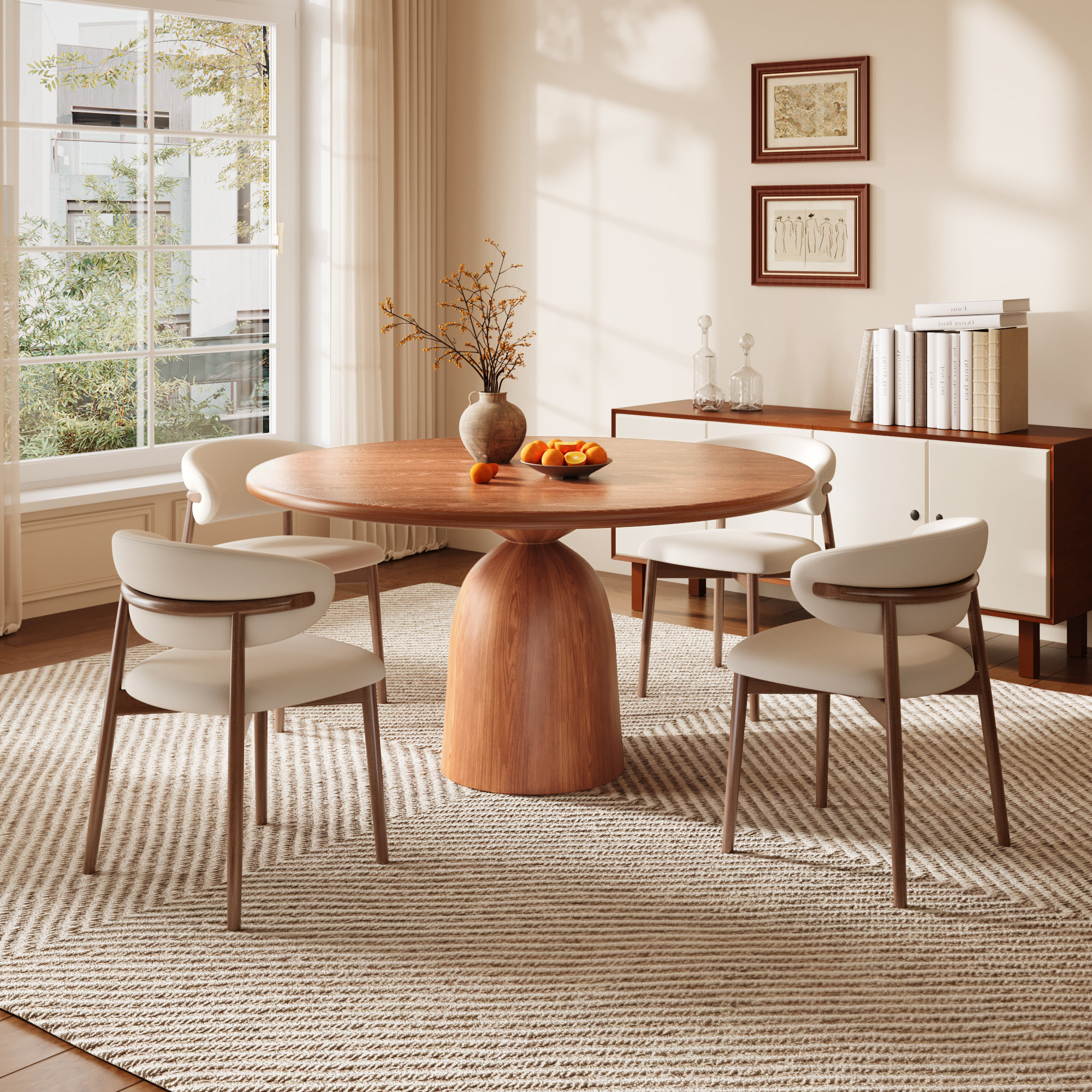 Corrigan Studio 5pcs Modern Round Solid Wood Dining Table Set For 4-8 ...