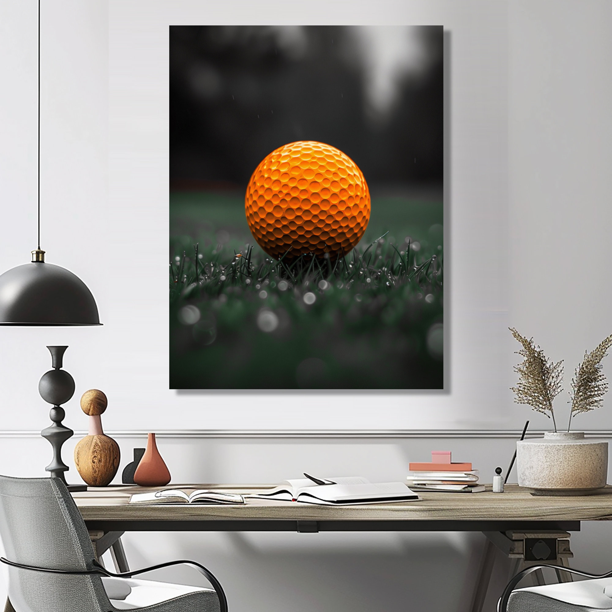 Latitude Run® 'Monochrome Orange Grey Golf Ball II - Golf Wall Art ...