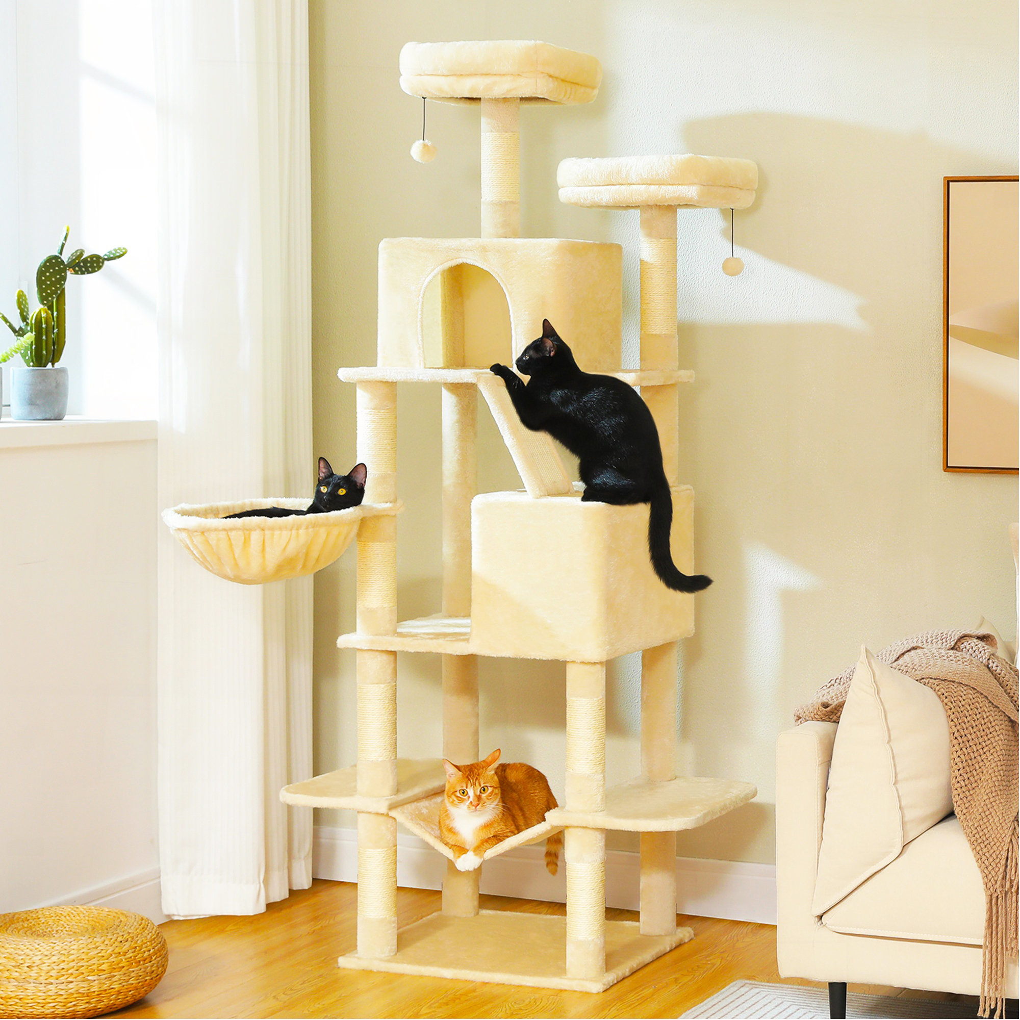 Alxfarton Cat Tree Tall 70.8" For Adult Indoor Cats, 8-Levels Large Cat ...