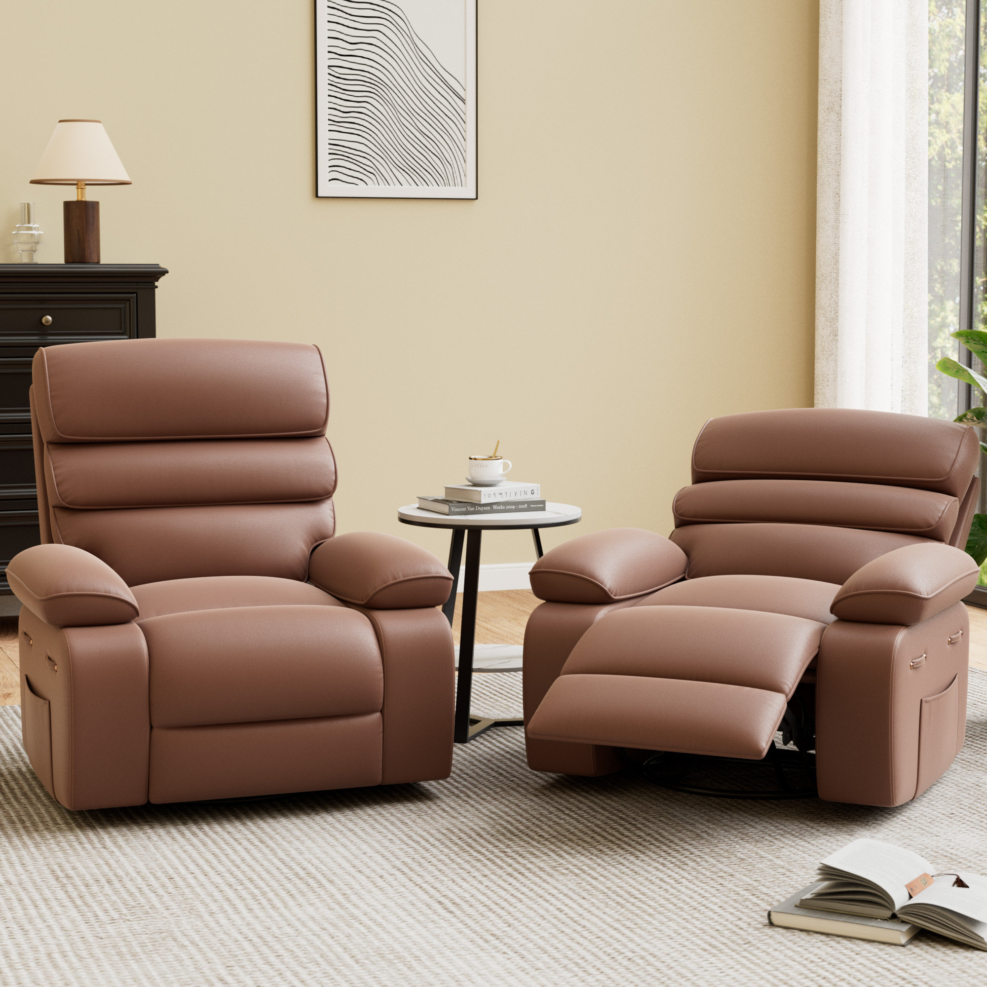 Latitude Run® 34" W Compact Swivel Rocker Recliner With Heat And ...