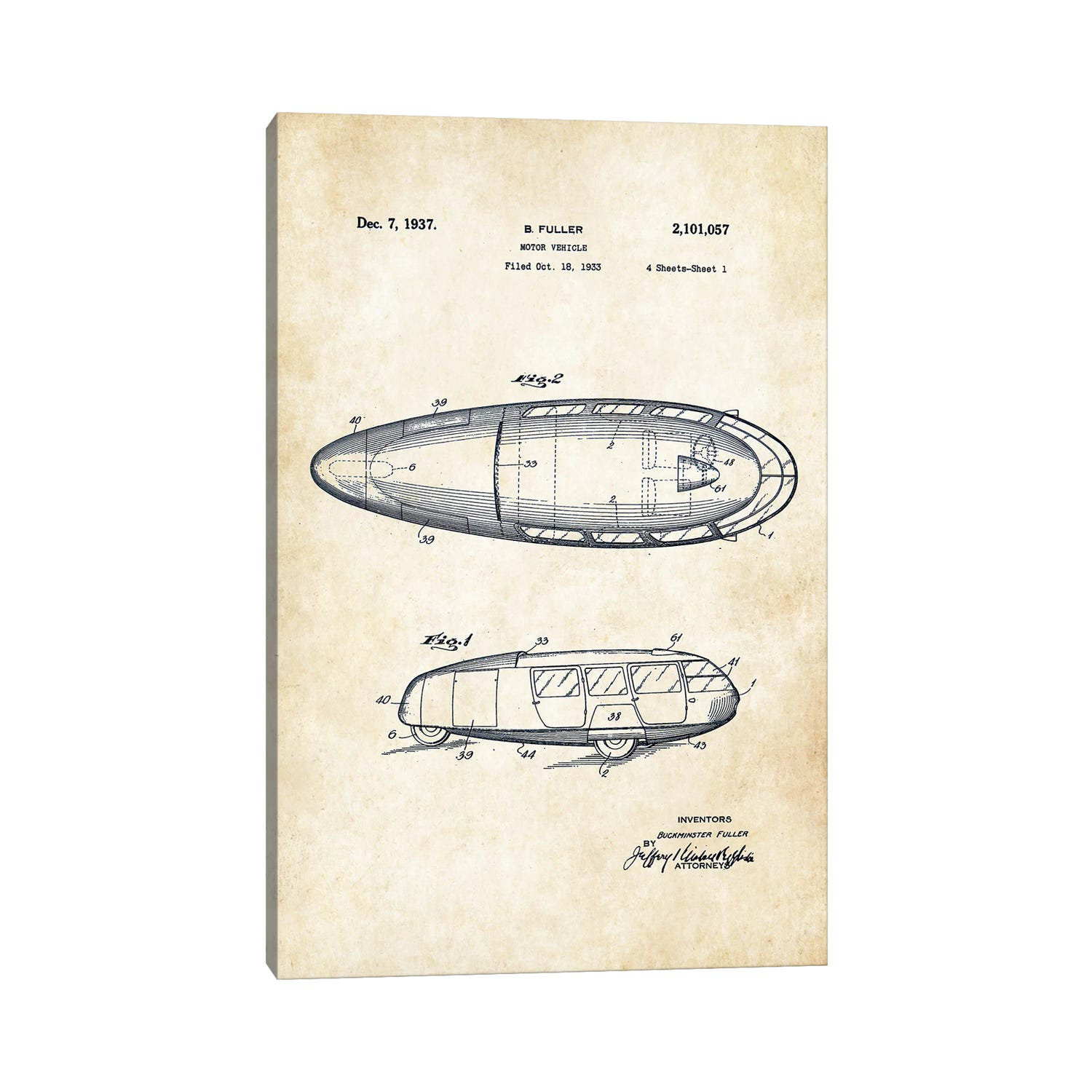 East Urban Home Dymaxion Car Buckminster Fuller by Patent77 - Wrapped ...