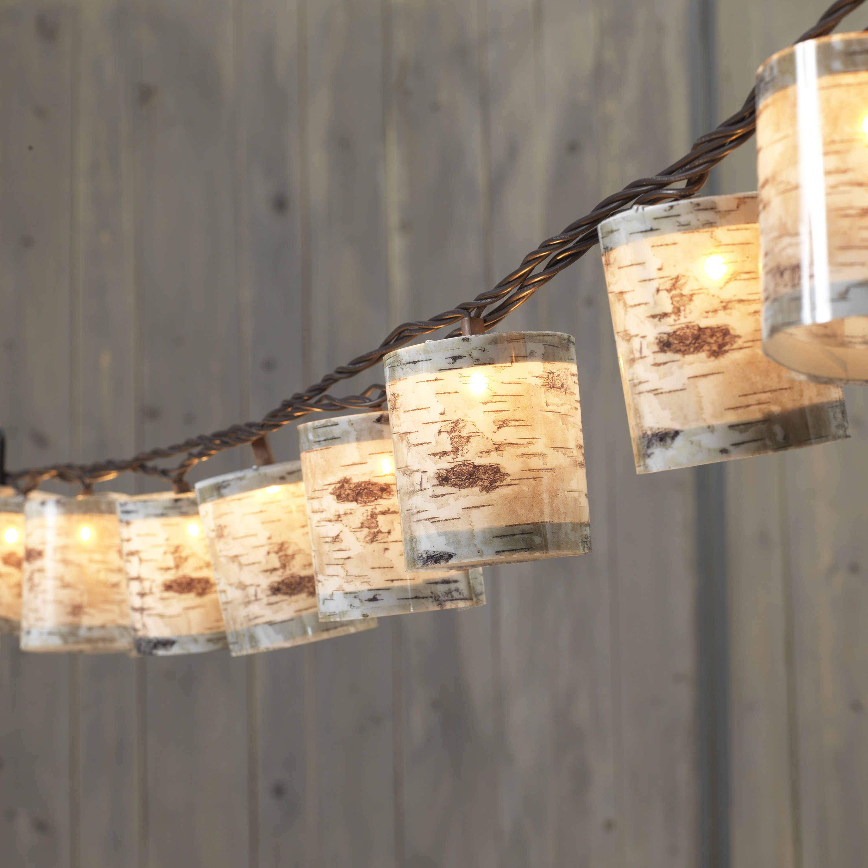 17 Stories 10 Count Birch Bark Pattern String Light Set With LED Lights ...