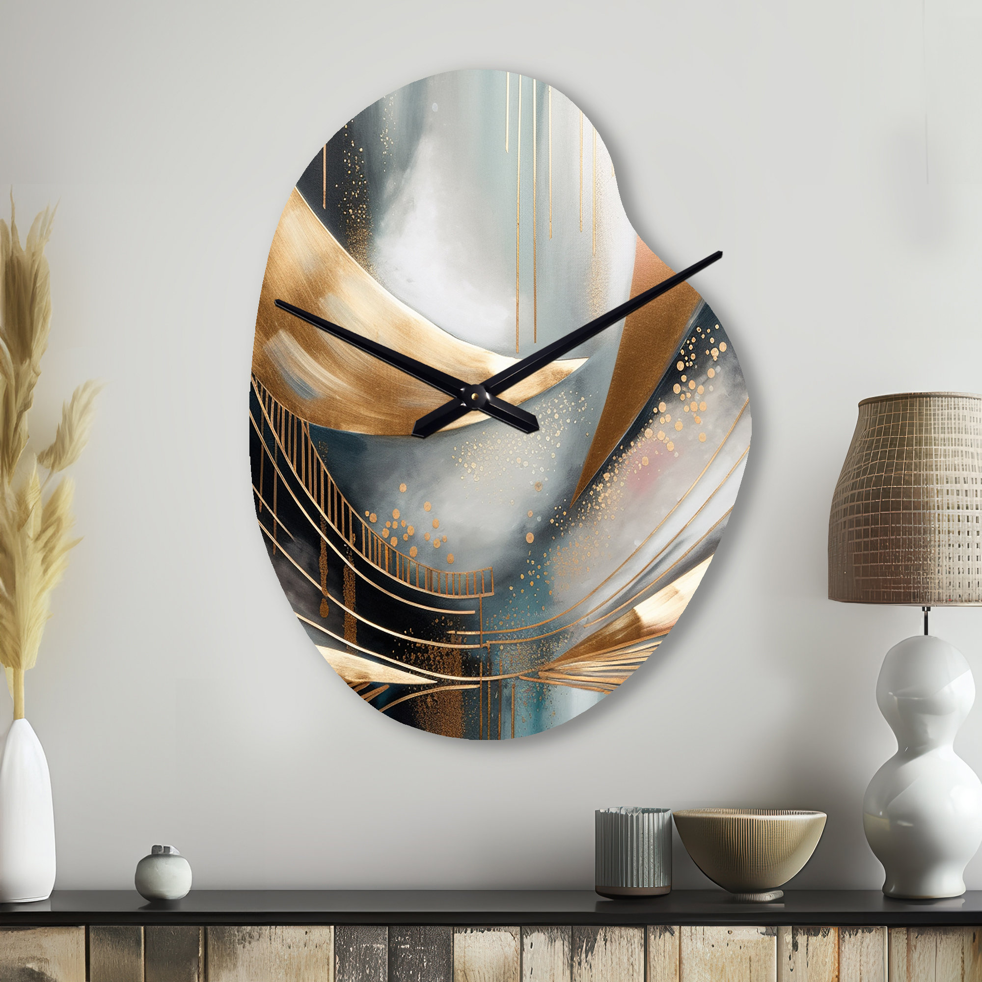 East Urban Home Sherman - Pear Shape Gold Wall Clock Sculpture | Wayfair