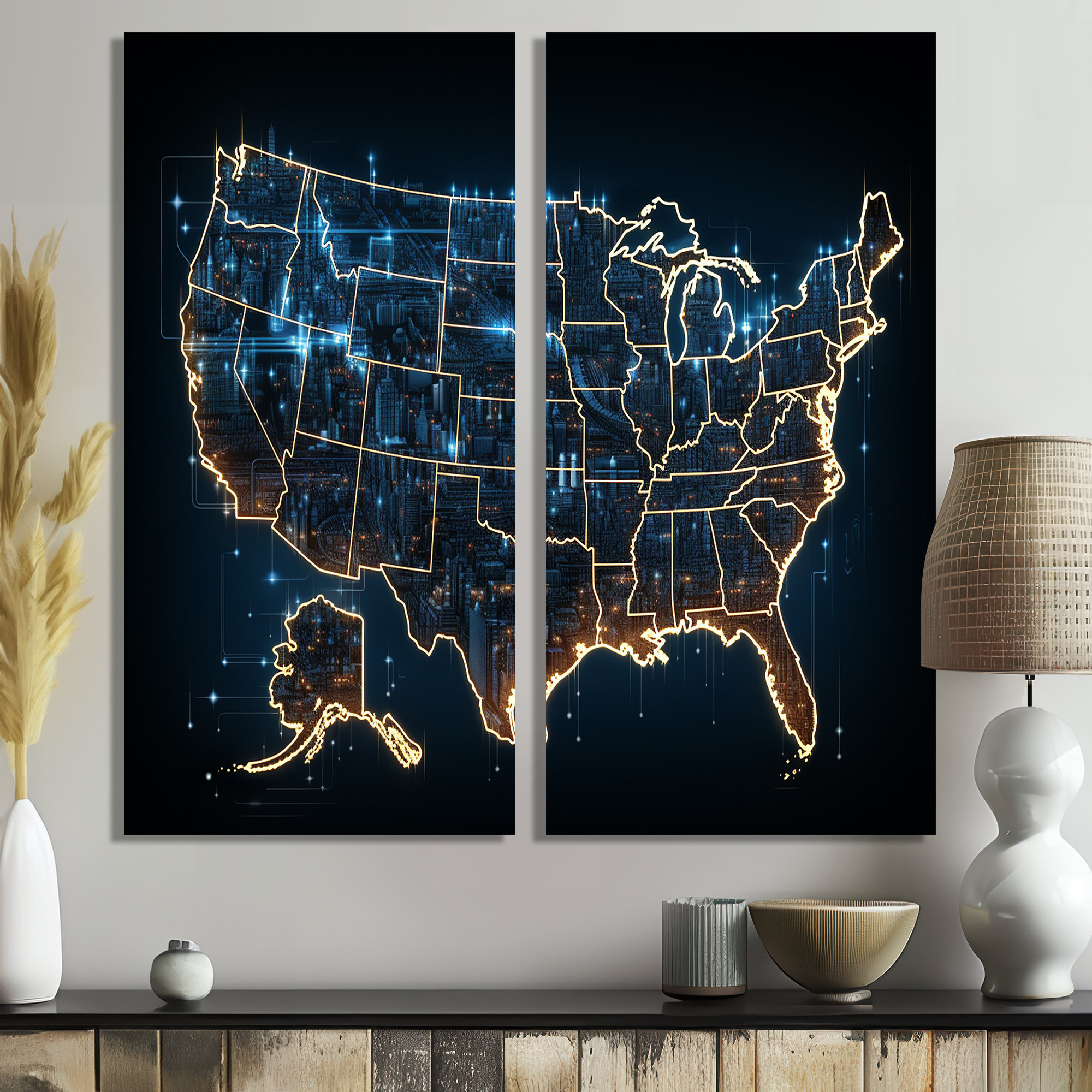 Red Barrel Studio® USA Map Luminous Landmarks - Map USA Map Wall Decor ...