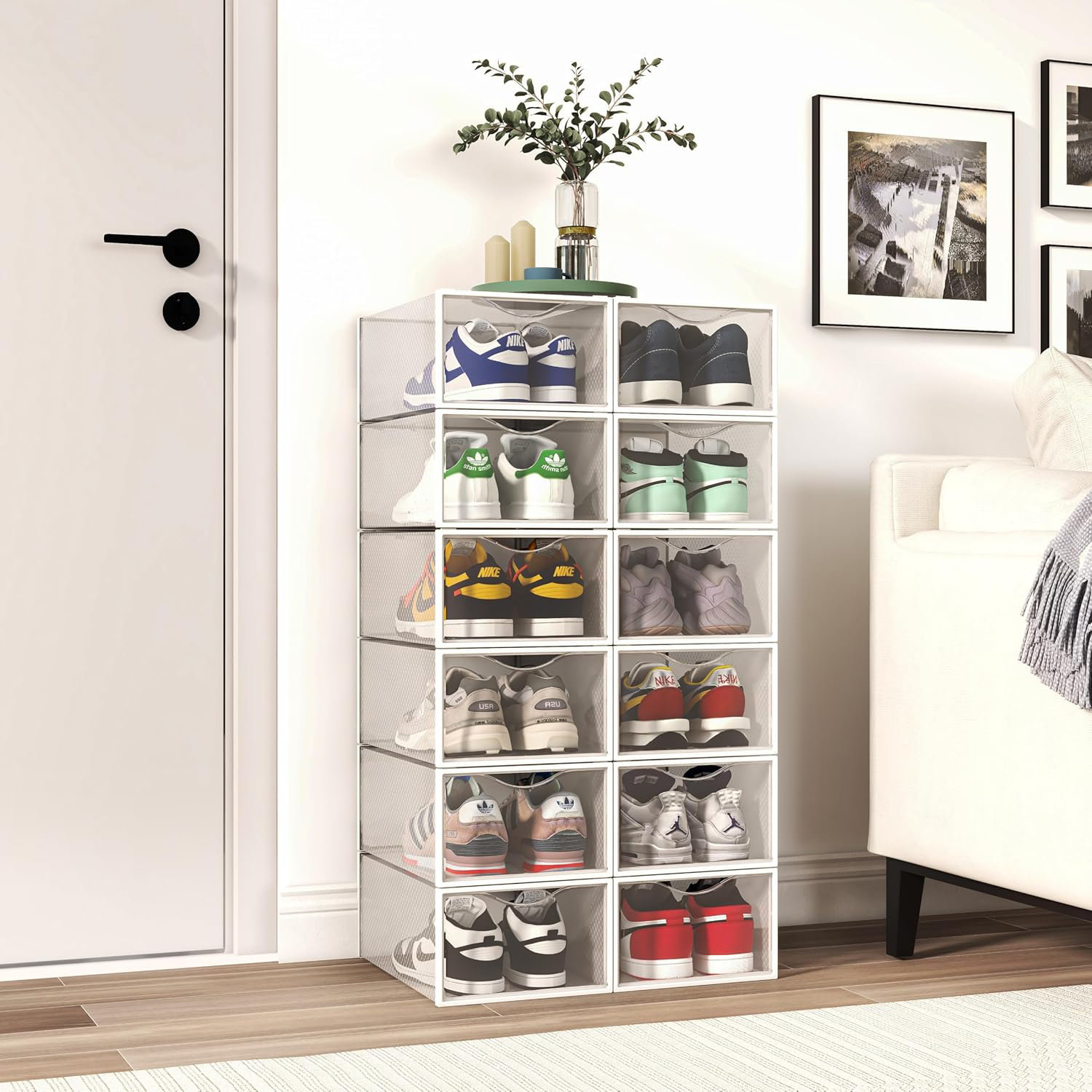 Latitude Run® 12 Pack Shoe Storage Bins, Clear Plastic Stackable Shoe ...