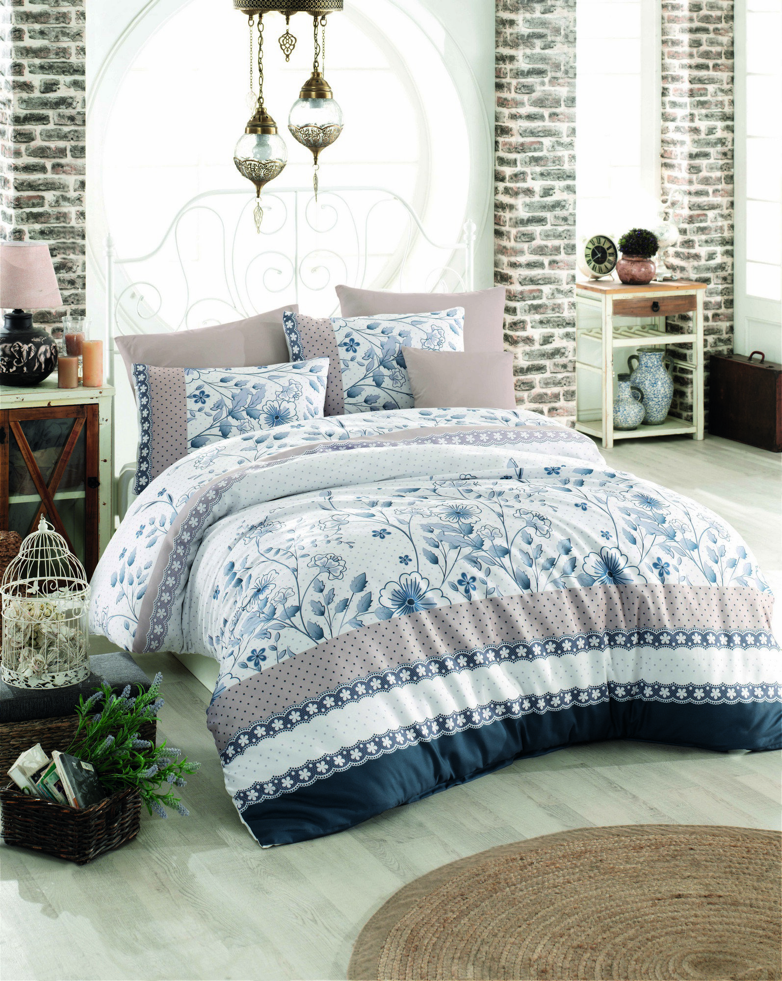 Asir Group INC Nickole Blue/White/Beige 100% Cotton 2 Piece Duvet Cover ...