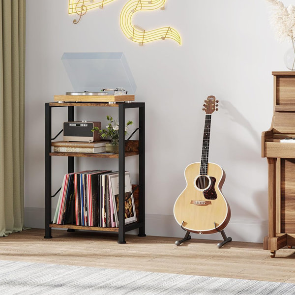 17 Stories 3-Tier Record Player Stand - Retro Vinyl Record Storage End ...