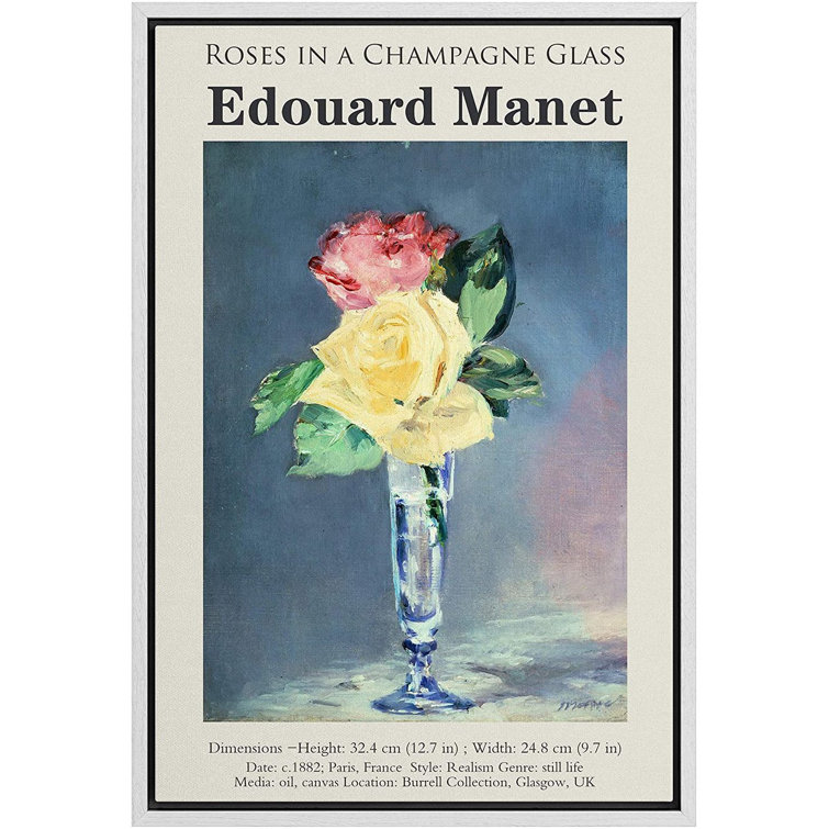 IDEA4WALL Roses In A Champagne Glass Master Artist Edouard Manet Framed ...