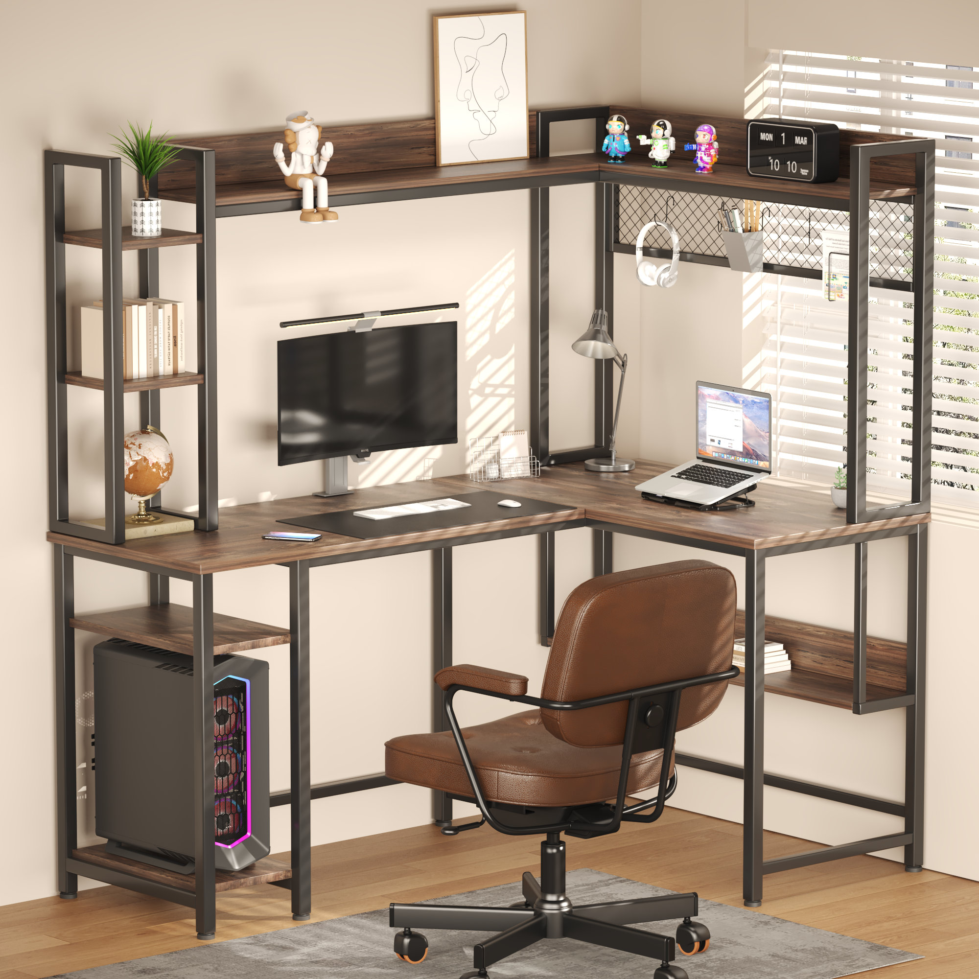 17 Stories Arbor 60" L-Shaped Desk Metal Base Computer Desk With ...