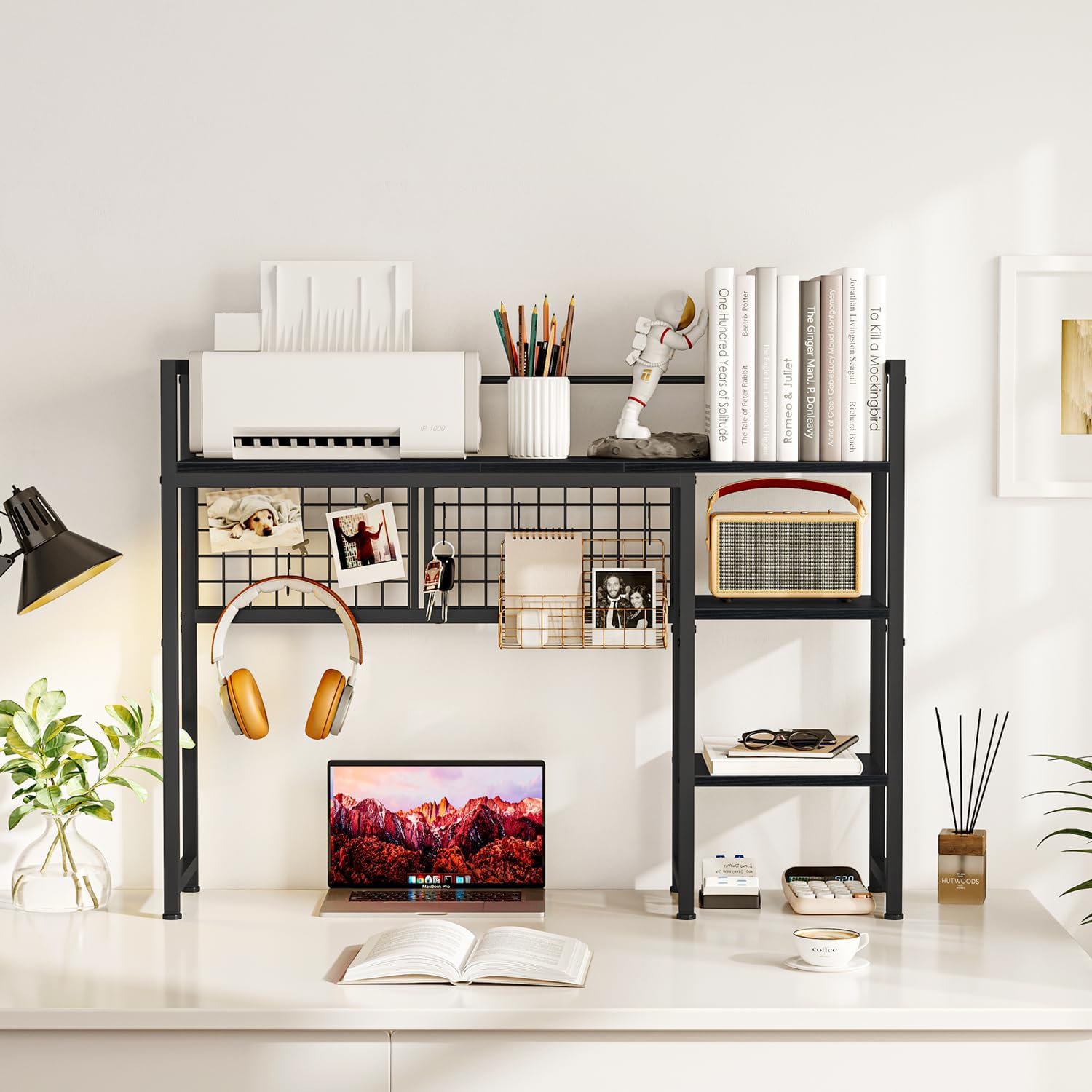 17 Stories Desktop Organizer Shelf, Desk Hutch For Computer Monitor, 4 ...