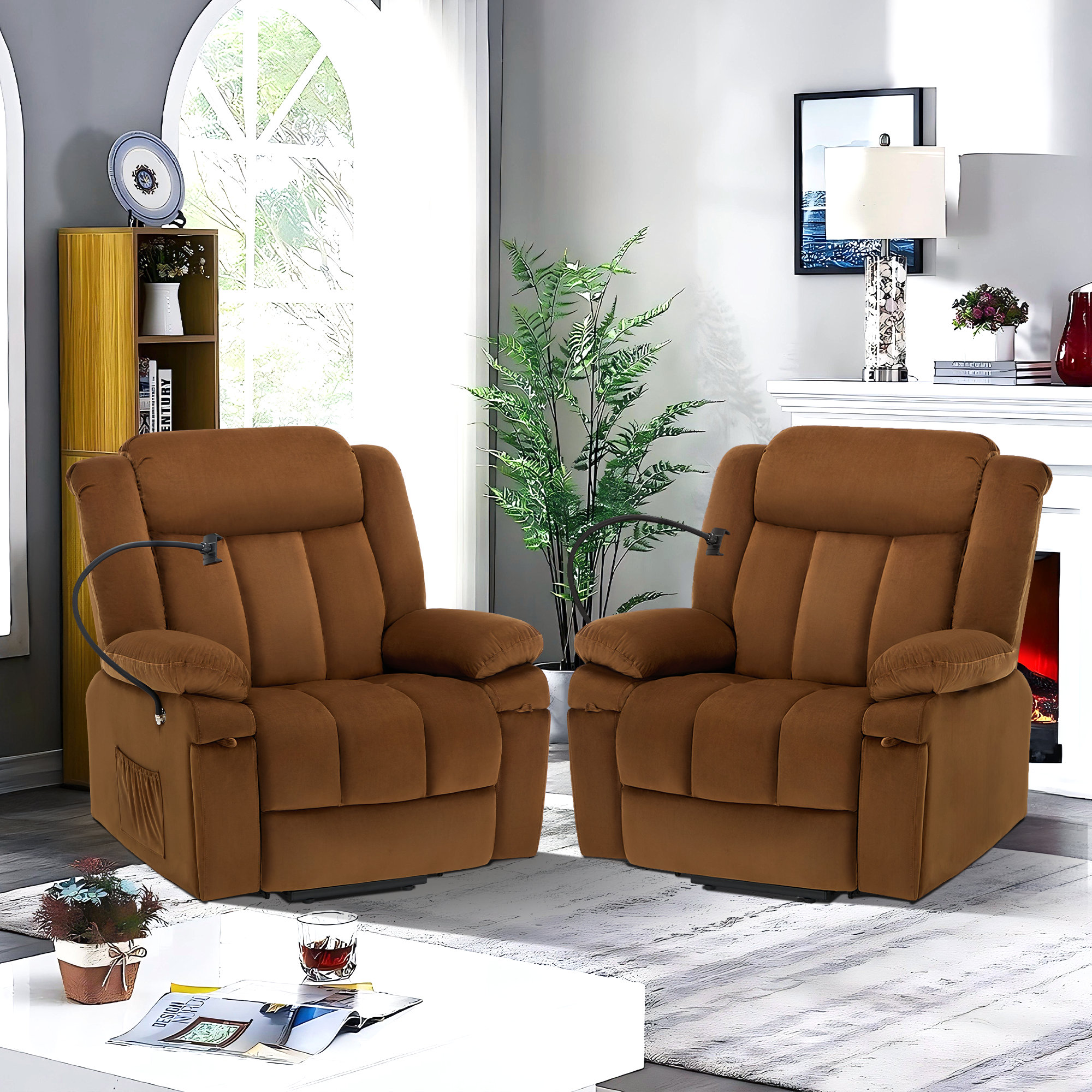 Latitude Run® Set of 2 Electric Lift Recliner Chair with Massage & Heat ...