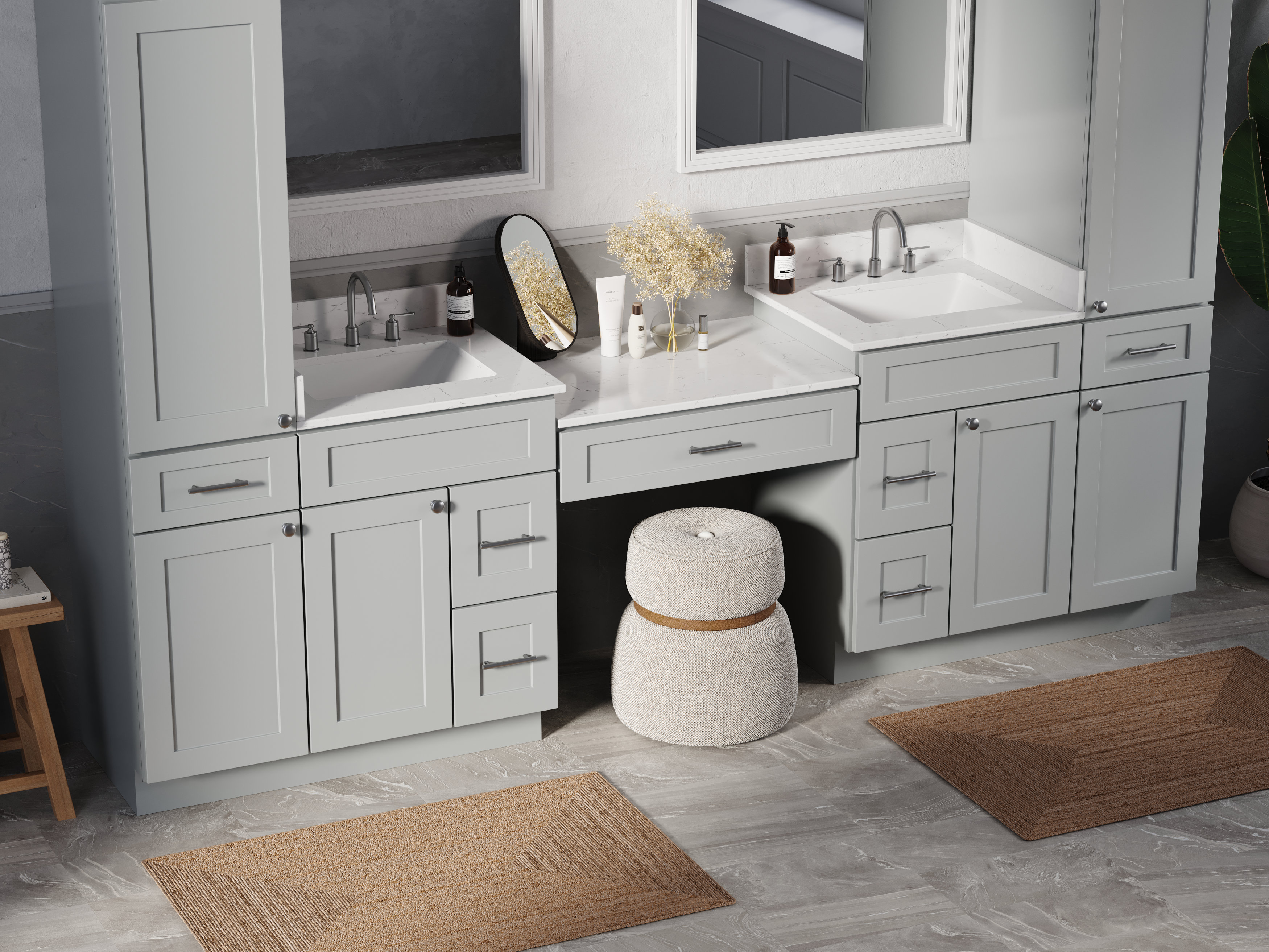 Disar 108'' Double Bathroom Vanity With Desk Linen Tall Cabinet ...
