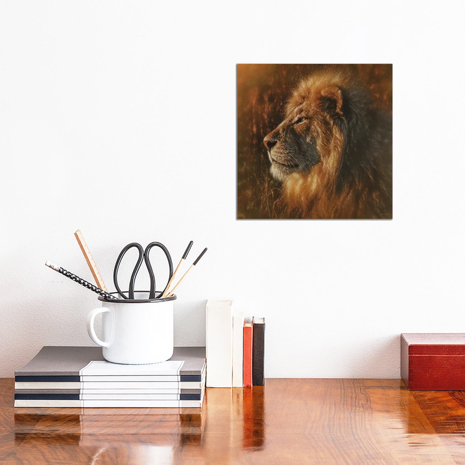 Bungalow Rose Sunbathing Lion - Square - Wall Art Print - Wrapped Canvas | Wayfair