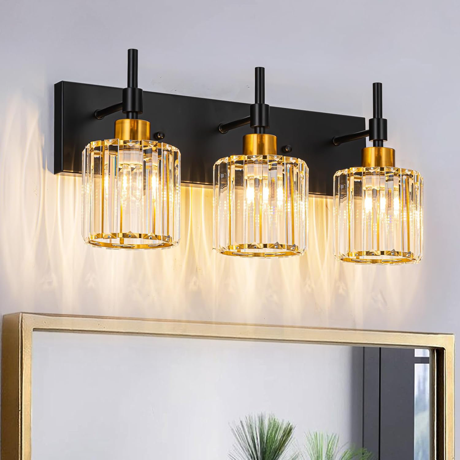 Everly Quinn Modern Crystal Vanity Lights For Bathroom, Black And Gold ...