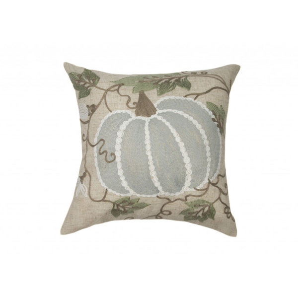 Manor Luxe Pumpkin And Vines Crewel Embroidered Fall Pillow, 14 By 14 ...