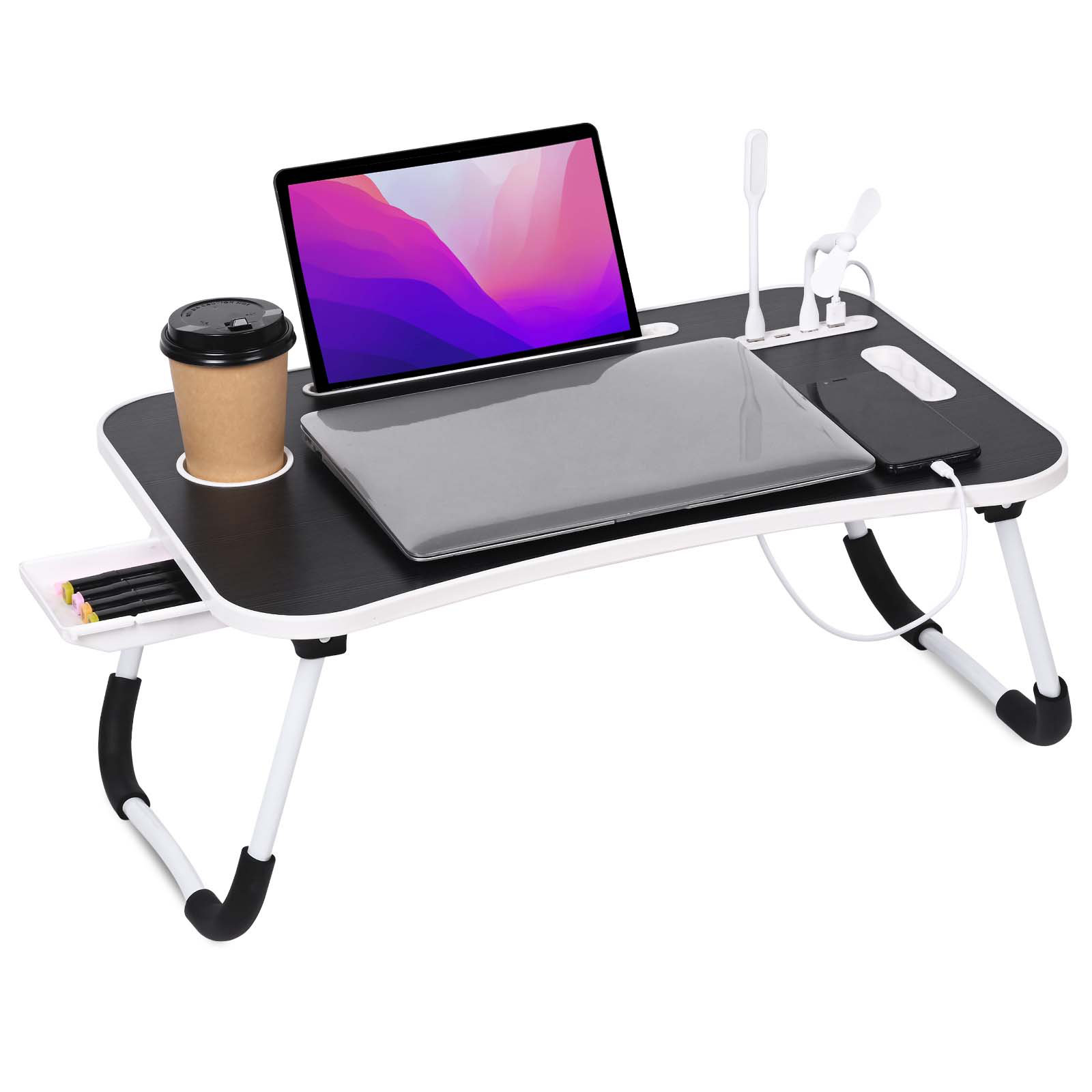 Inbox Zero Laptop Bed Desk, Portable Foldable Laptop Table With Usb ...