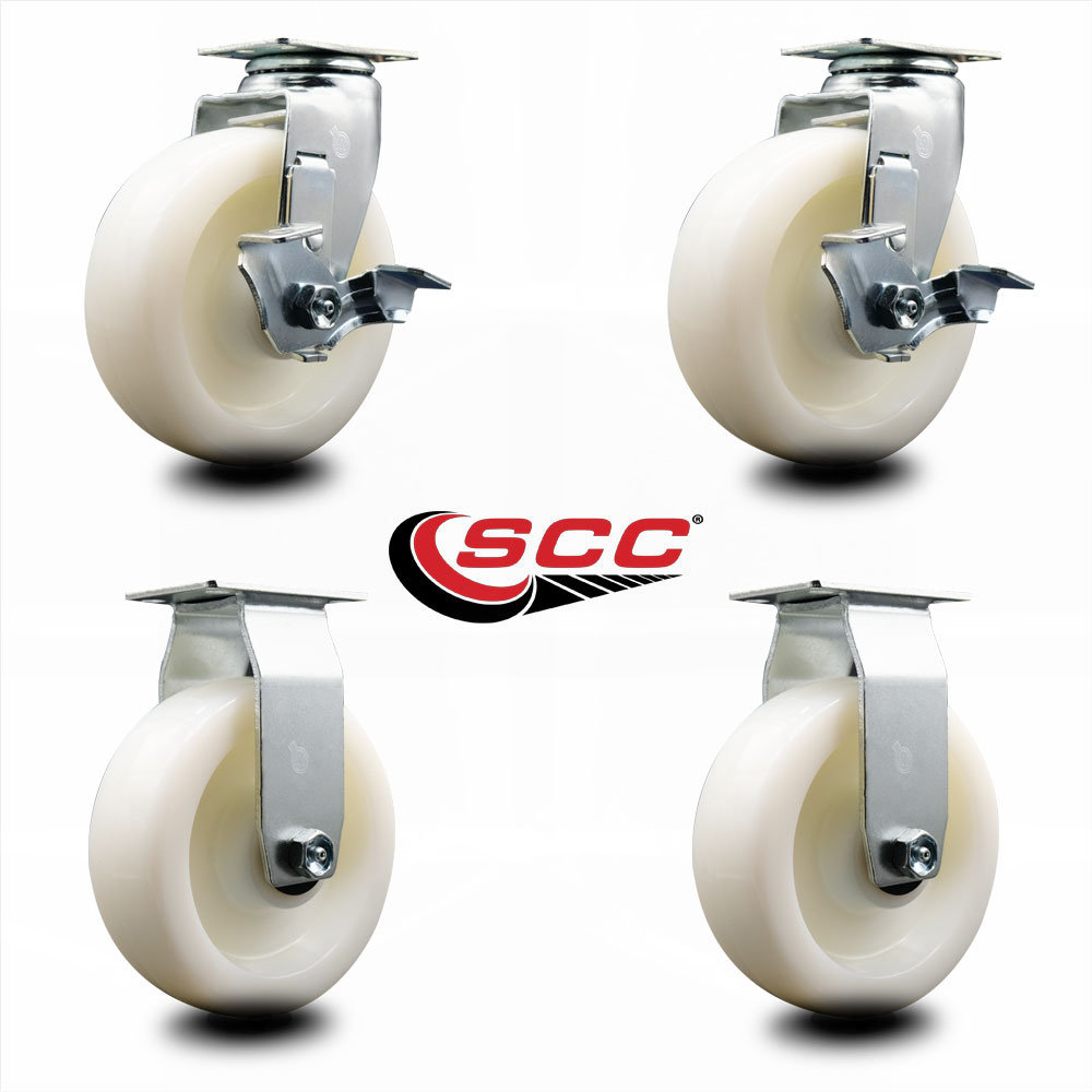 Service Caster 6 Inch Nylon Caster Set with Roller Bearings 2 Brakes 2 ...