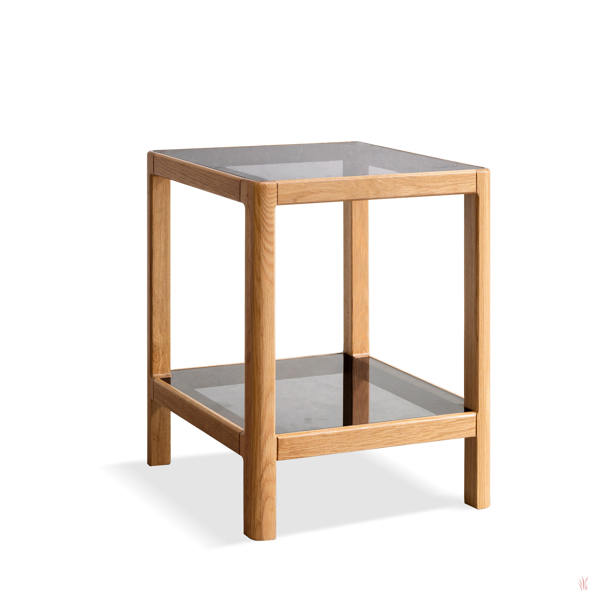 Ebern Designs Natural Oak Wood End Table With Tempered Glass For Living ...