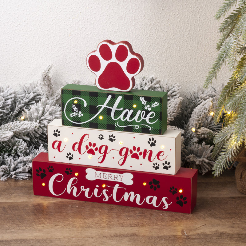 The Holiday Aisle® Wooden Pet Block Lighted Word Sign & Reviews | Wayfair