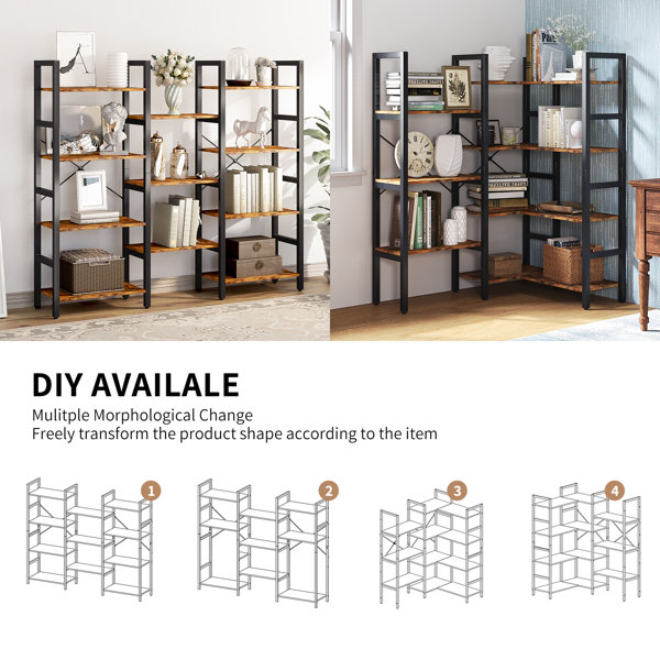 17 Stories Ganell 50.8''H,Triple Wide 4-tier Corner Bookshelf | Wayfair