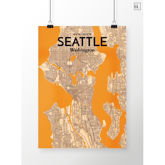 Wrought Studio Seattle City Map On Paper Print | Wayfair