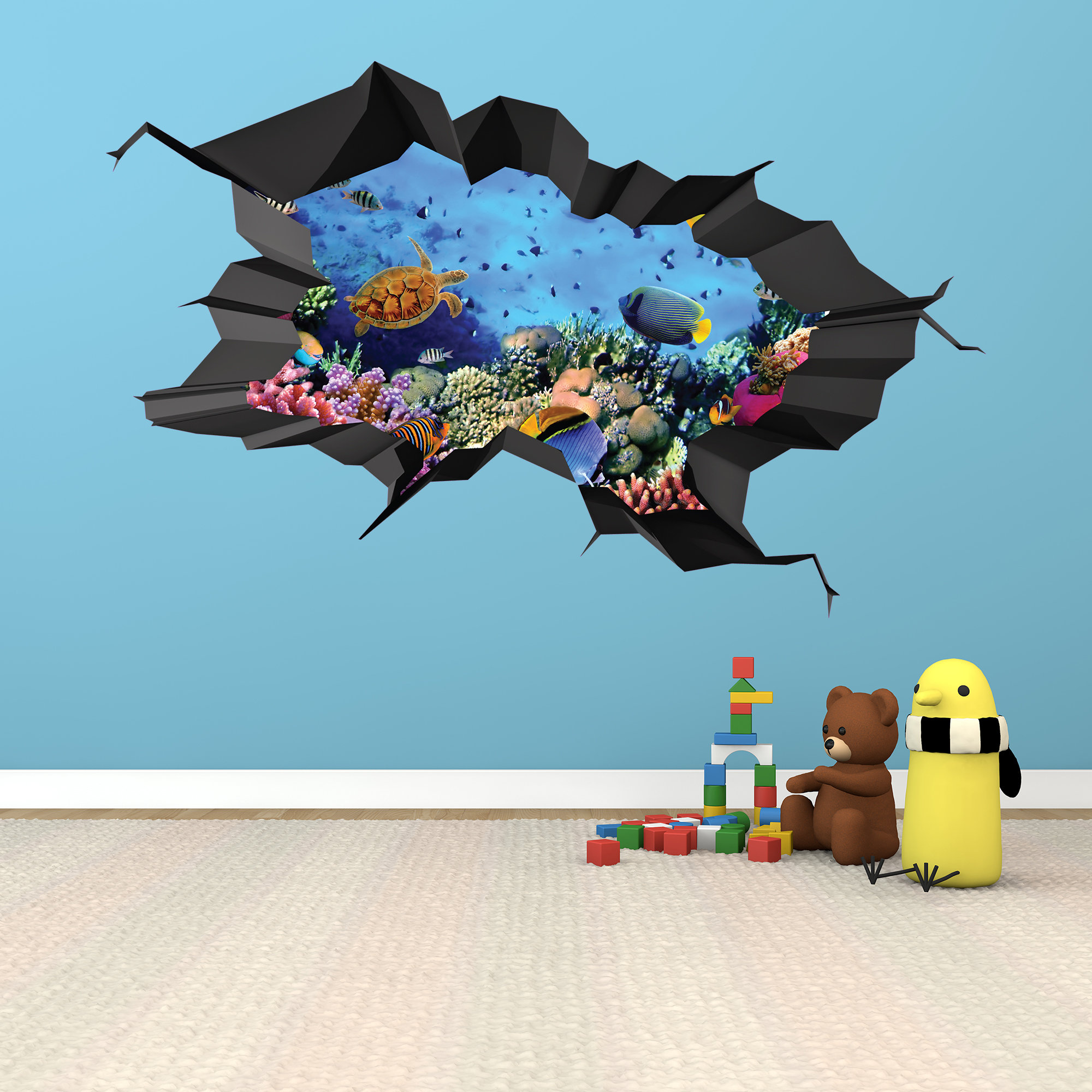 East Urban Home Coral Reef Life 3D Wall Decal, Ocean Deep Sea Fish Wall ...