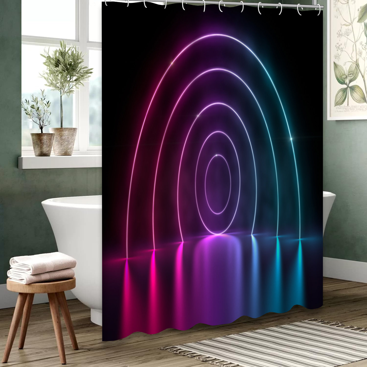 East Urban Home Cyan Blue Waterproof Shower Curtain,Circle Lines ...