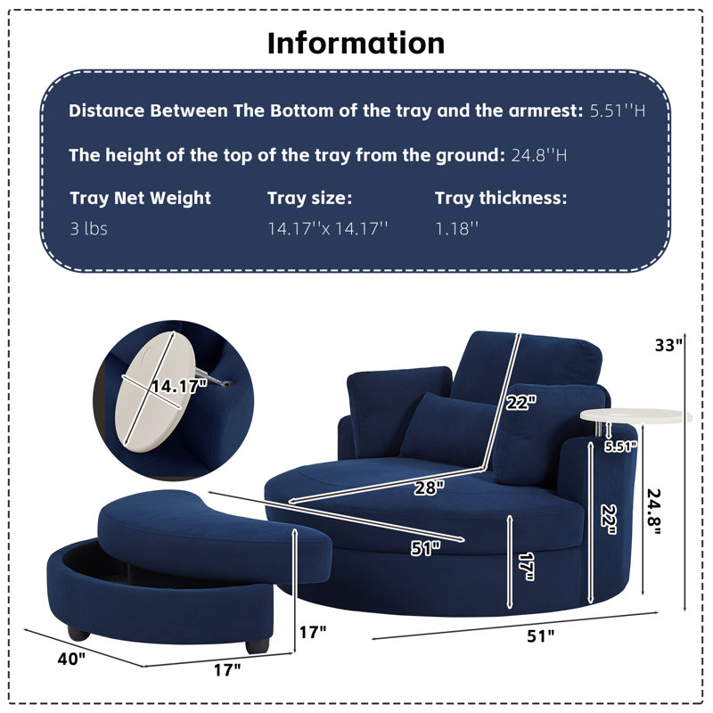 Latitude Run® Lasean Upholstered Swivel Barrel Chair with Ottoman ...