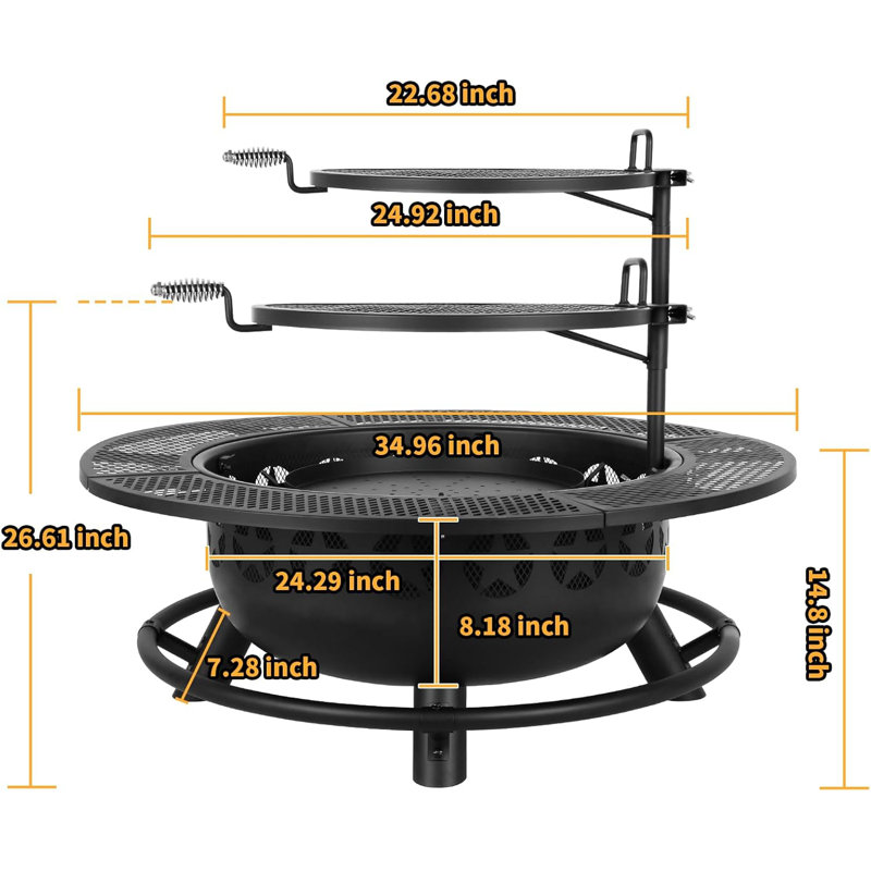 ATC CABINETS 35 Inch Fire Pit with Cooking Grate & Charcoal Pan ...