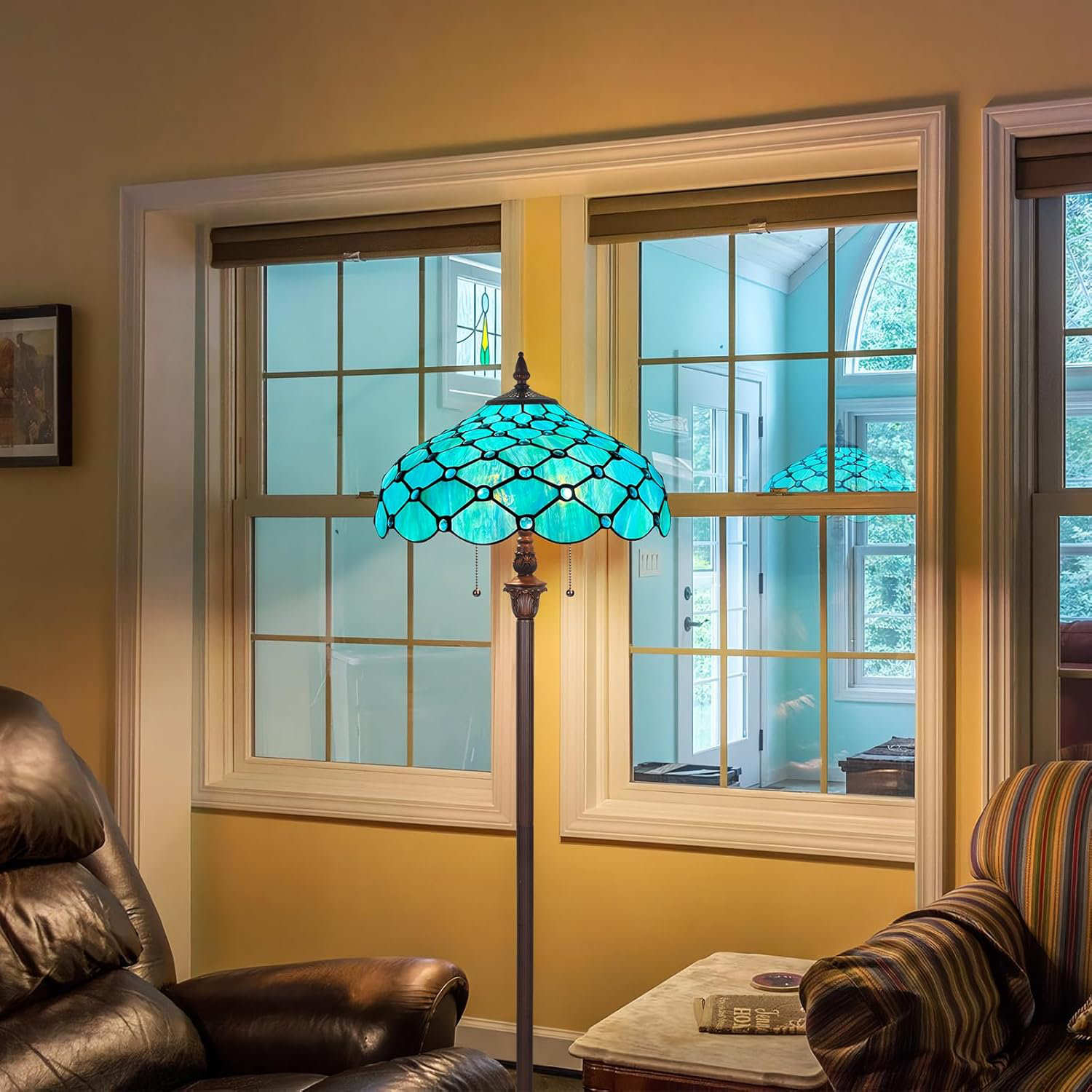 Bloomsbury Market Capulina Tiffany Floor Lamp, 2-Light Seagrass Blue ...