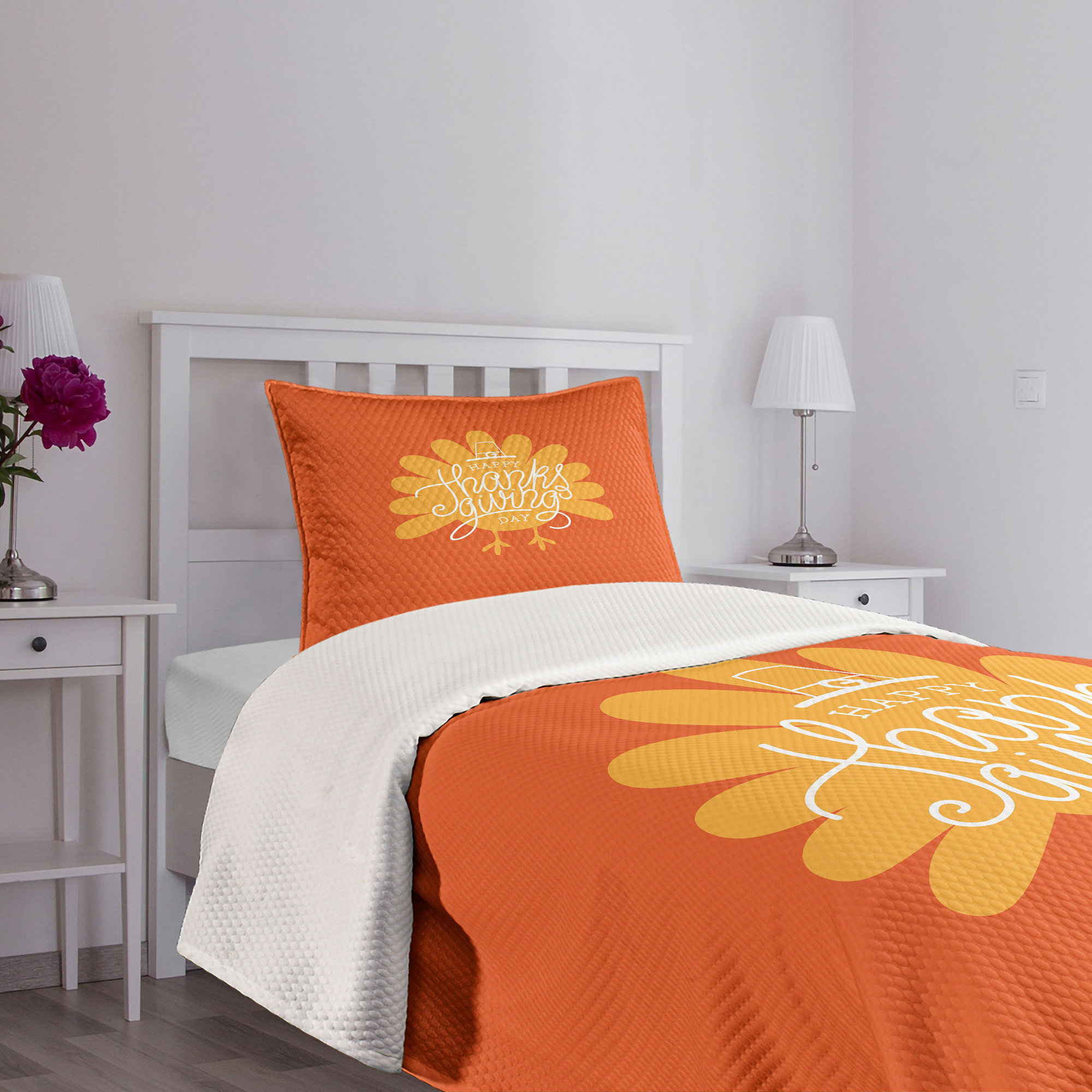 Ambesonne Turkey Bedspread Set Poultry Silhouette Fall Orange Mustard ...