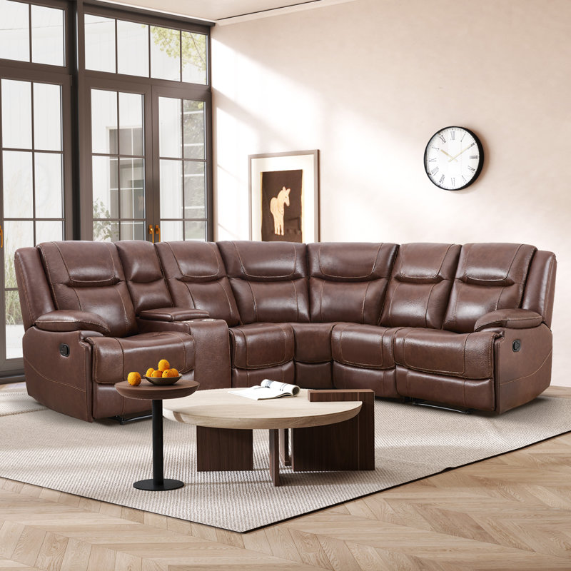 Latitude Run® Cahill 6-Pieces Premium Genuine Leather Overstuffed ...