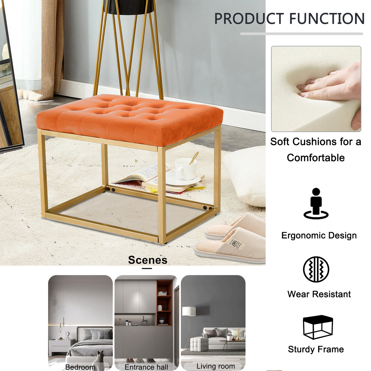 Mercer41 Rouidate Velvet Upholstered Bench | Wayfair