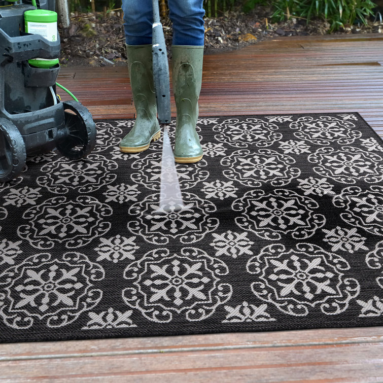 Lark Manor Andelija Geometric Black/Gray Indoor & Outdoor Area Rug ...