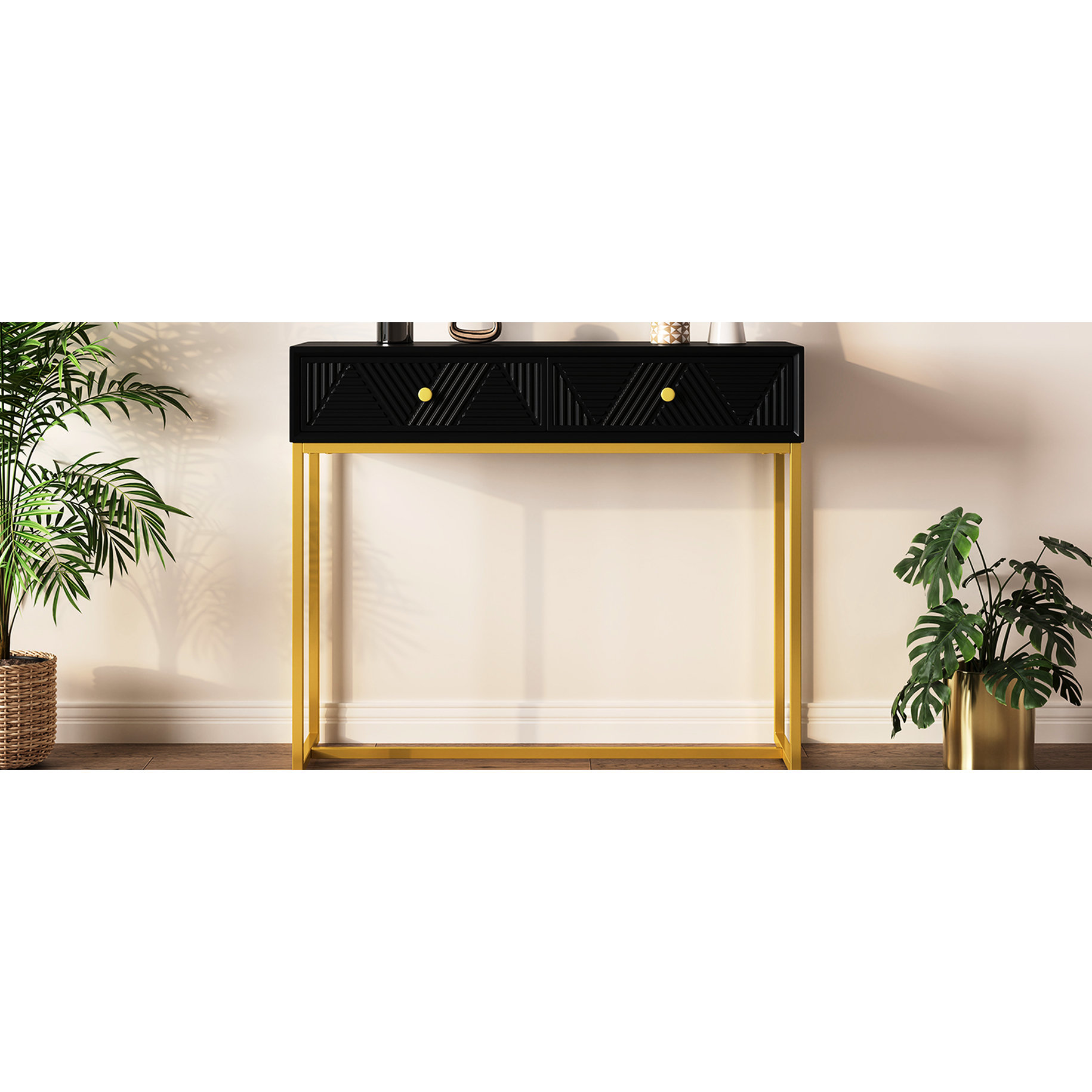 Latitude Run® White Console Table With Stylish Drawer Patterns Two ...