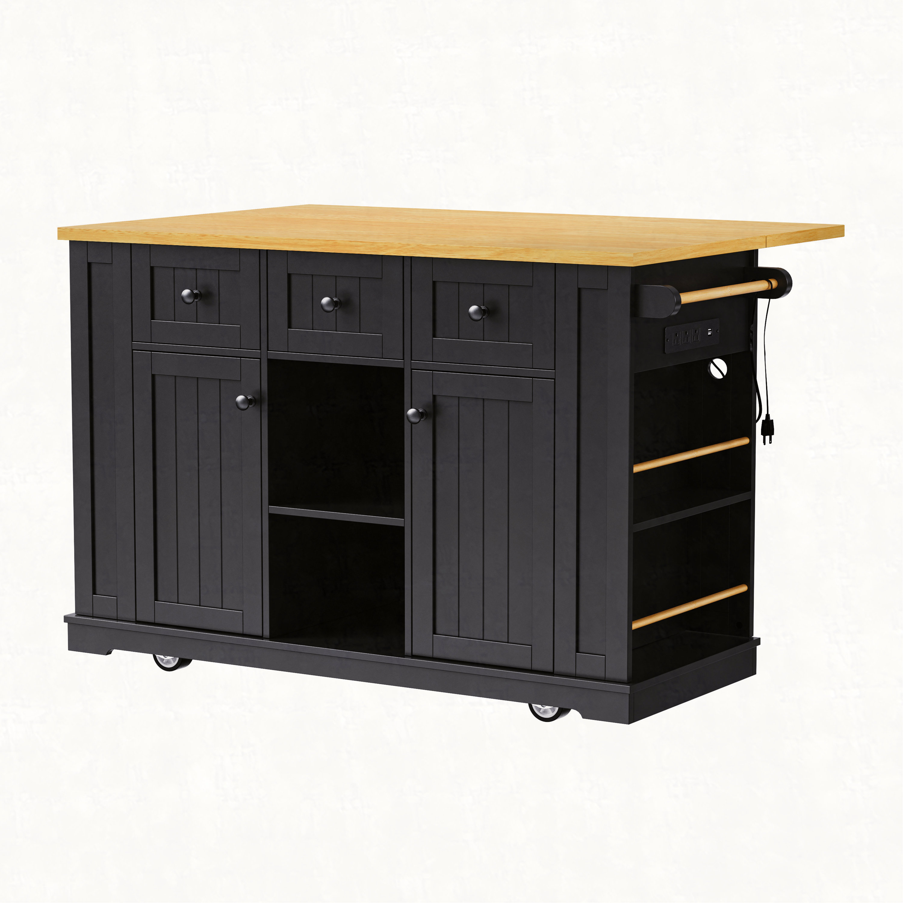 Red Barrel Studio 53inch Large Kitchen Island with Drop Leaf, Power Outlet, Door Internal ...