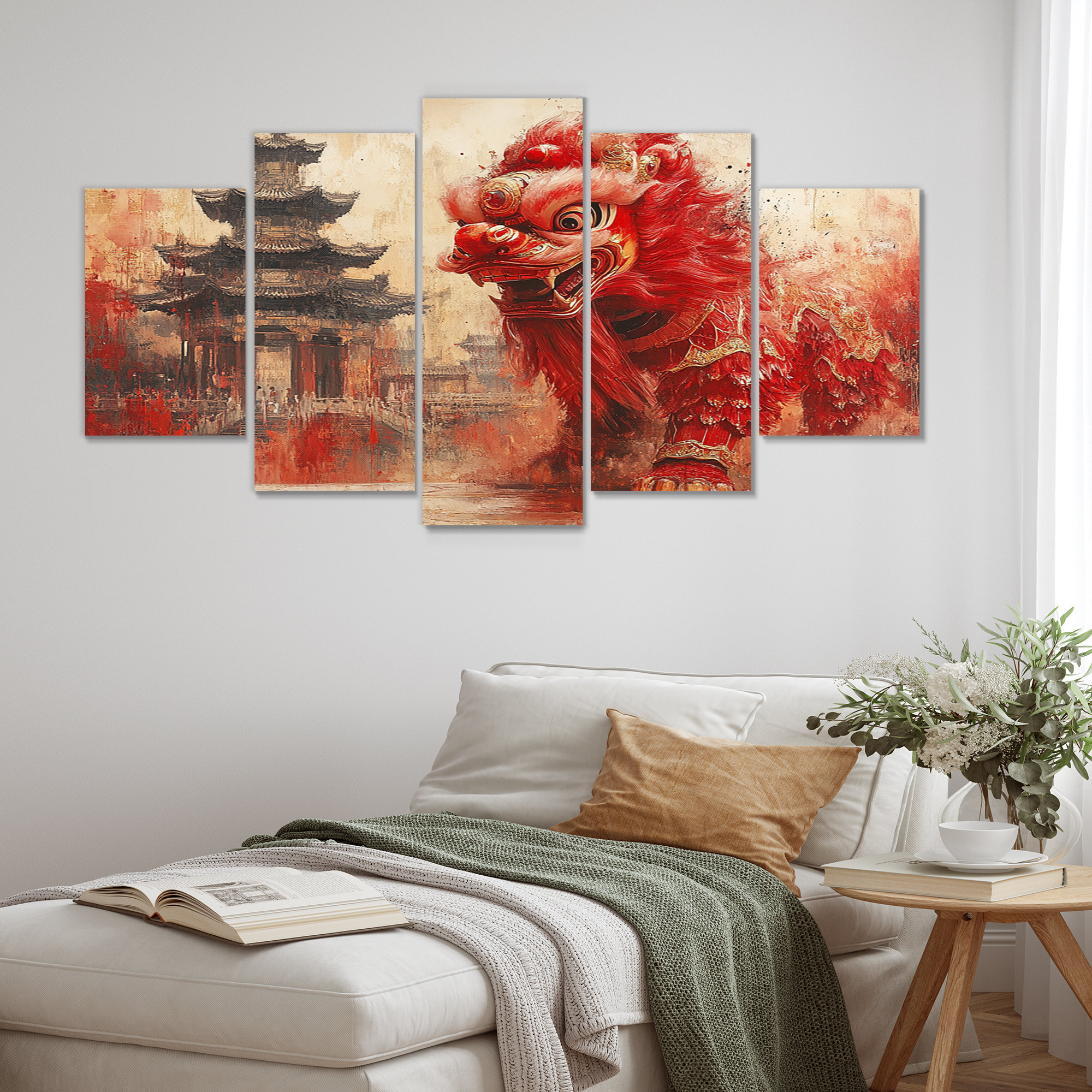 Alcott Hill® Red And Grey Dragons Lion Dance - Dragons Wall Decor Set ...