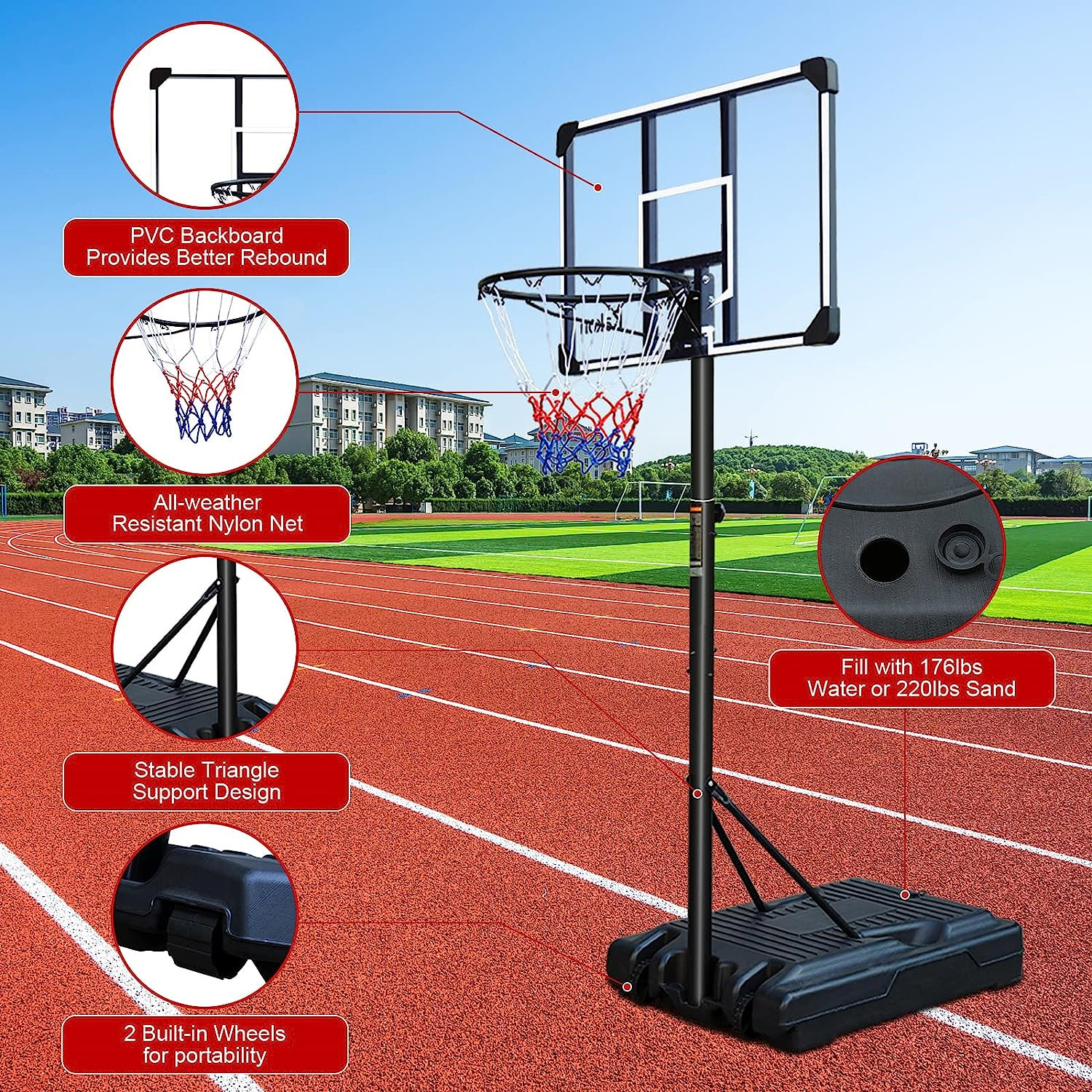 Balems Adjustable Height 36'' Steel Portable Full-Size Basketball Hoop ...
