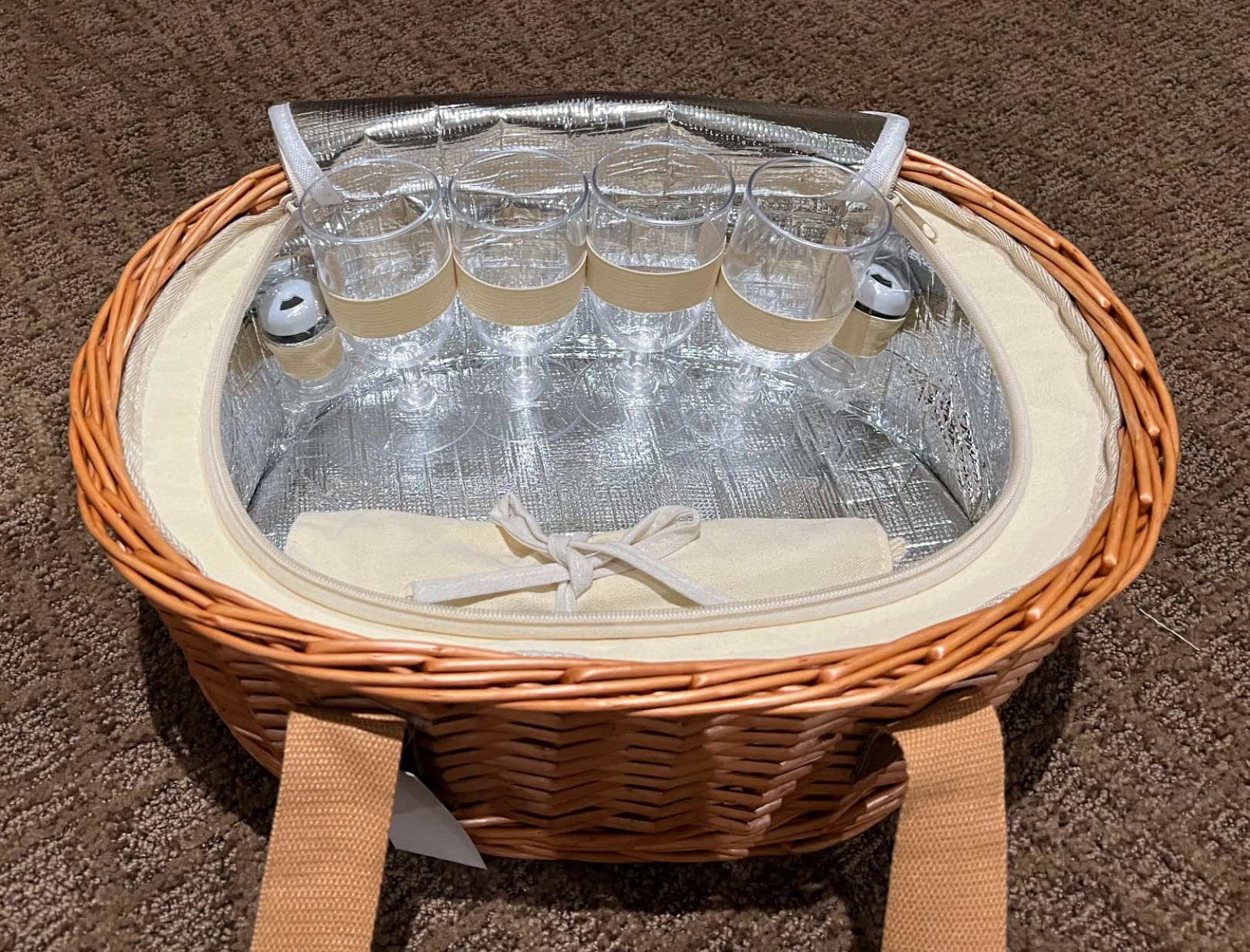BOJUNTAN Wicker Picnic Basket Set For 4 With Mini Folding Wine Picnic ...