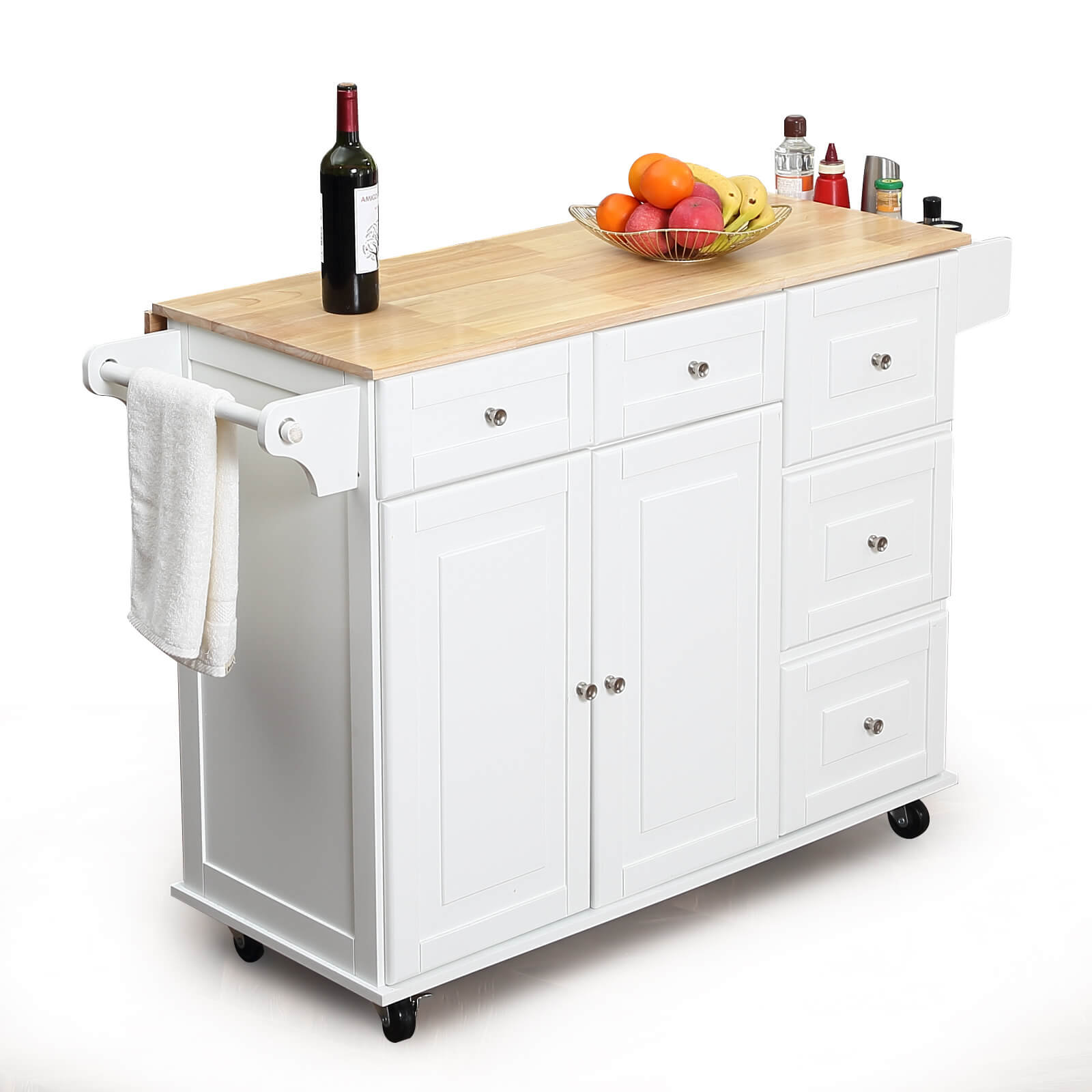 Winston Porter Kitchen Cart Rolling Mobile Island With Wooden ...