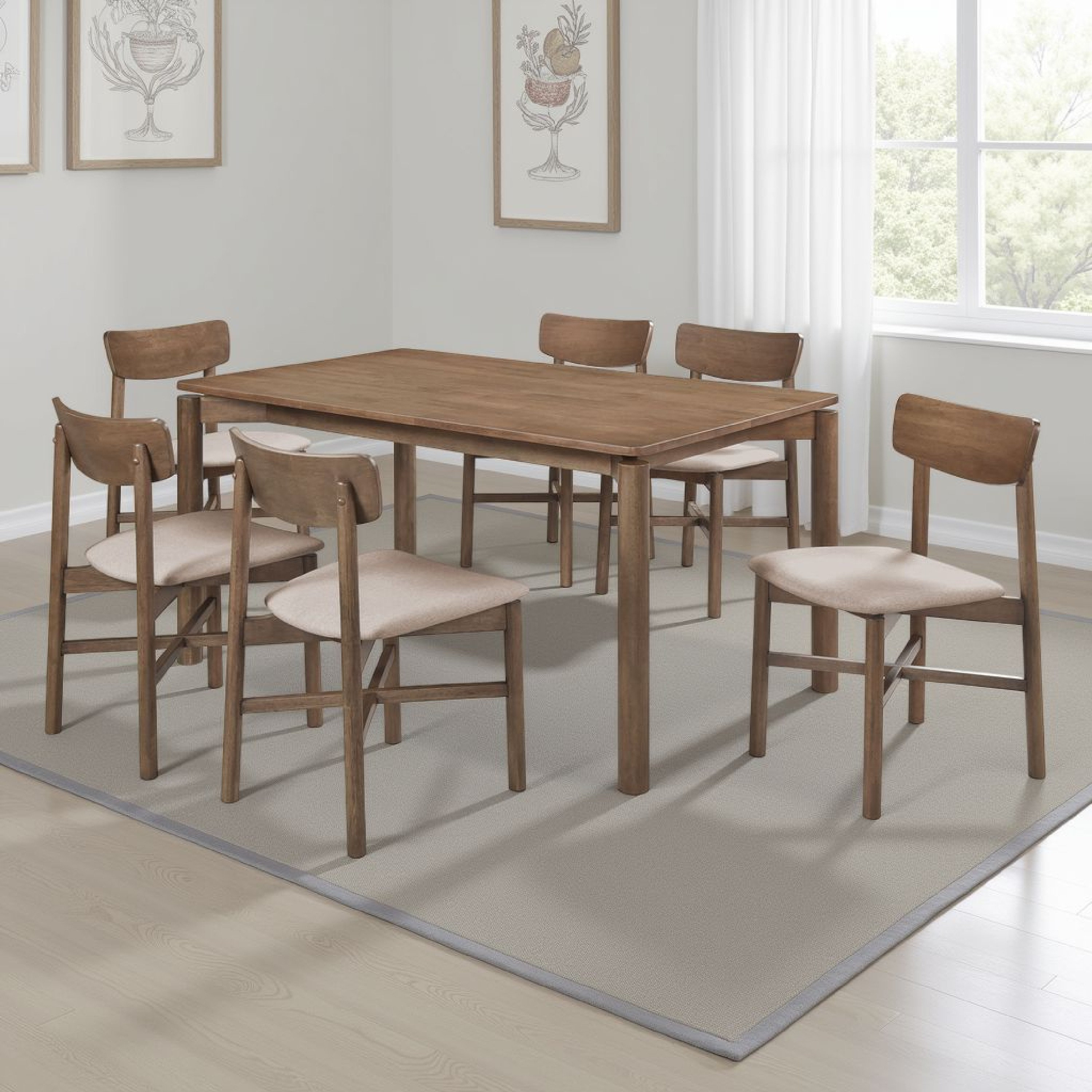 Benjara Rida 7Pc Dining Table Set W 6 Upholstered Chairs | Wayfair