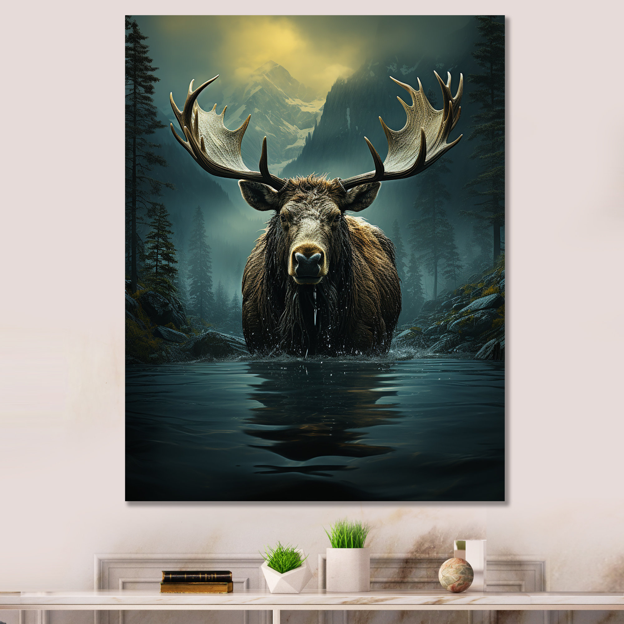Millwood Pines Blue Moose Coastal Wanderer - Animals Canvas Art Print ...