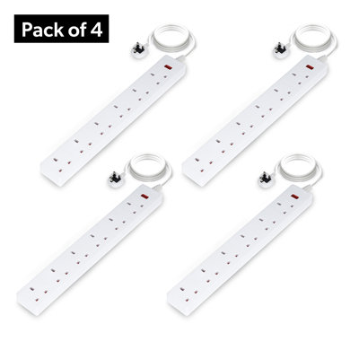 GEEPAS 6 Gang Extension Lead, 2M Cable Heavy Duty UK Plug, Pack Of 4 ...