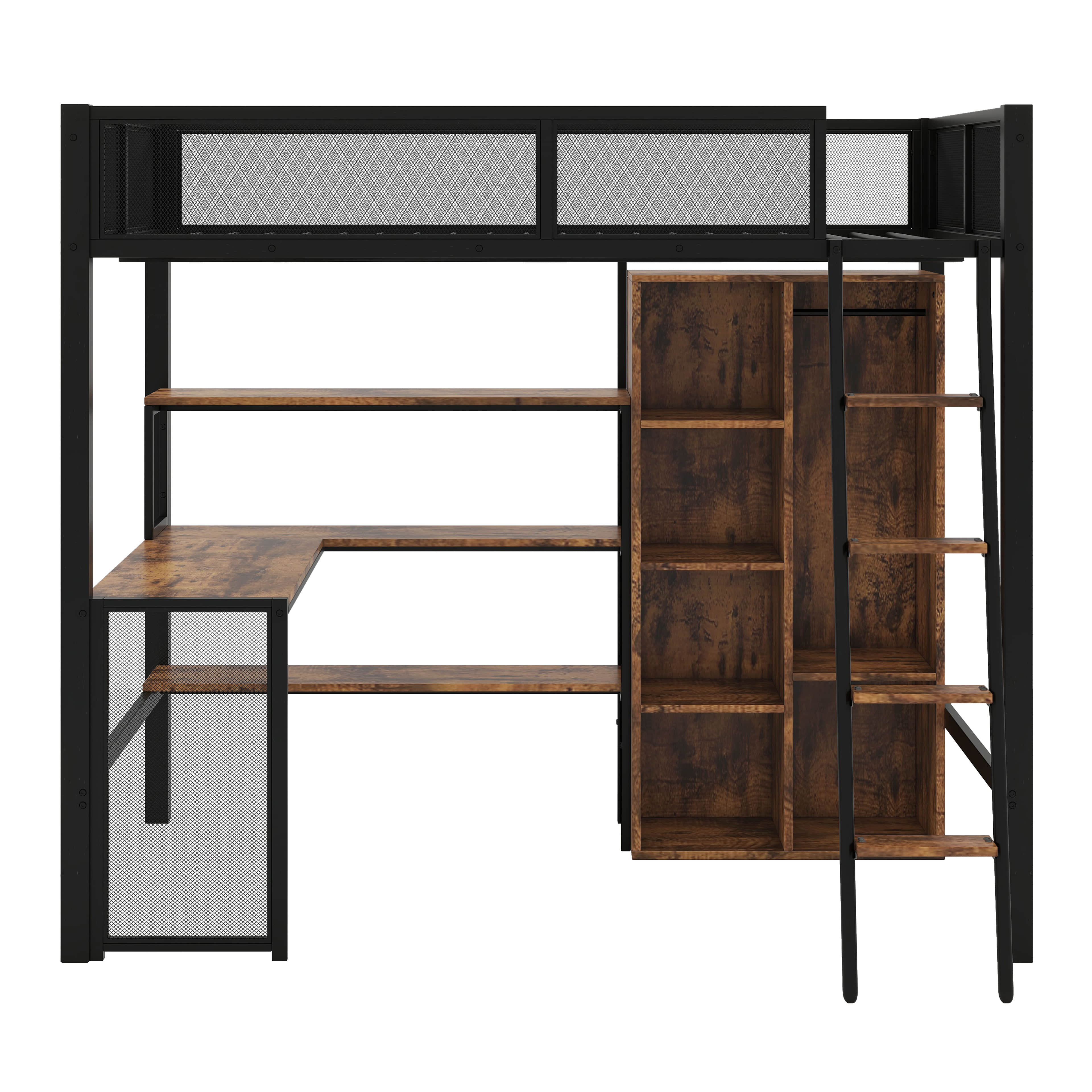 Mason & Marbles Lit mezzanine double en métal avec tablettes de ...