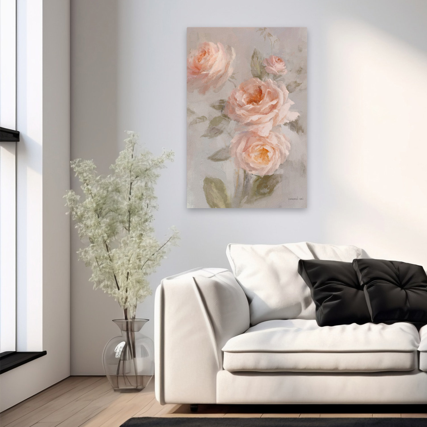 Lark Manor™ A Sprig Of Roses II - Contemporary Beige Blooms Floral Art ...