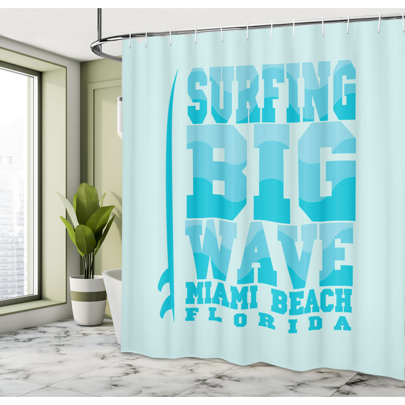 Dovecove Florida Shower Curtain Surfing Big Wave Miami Pale Blue Sky ...